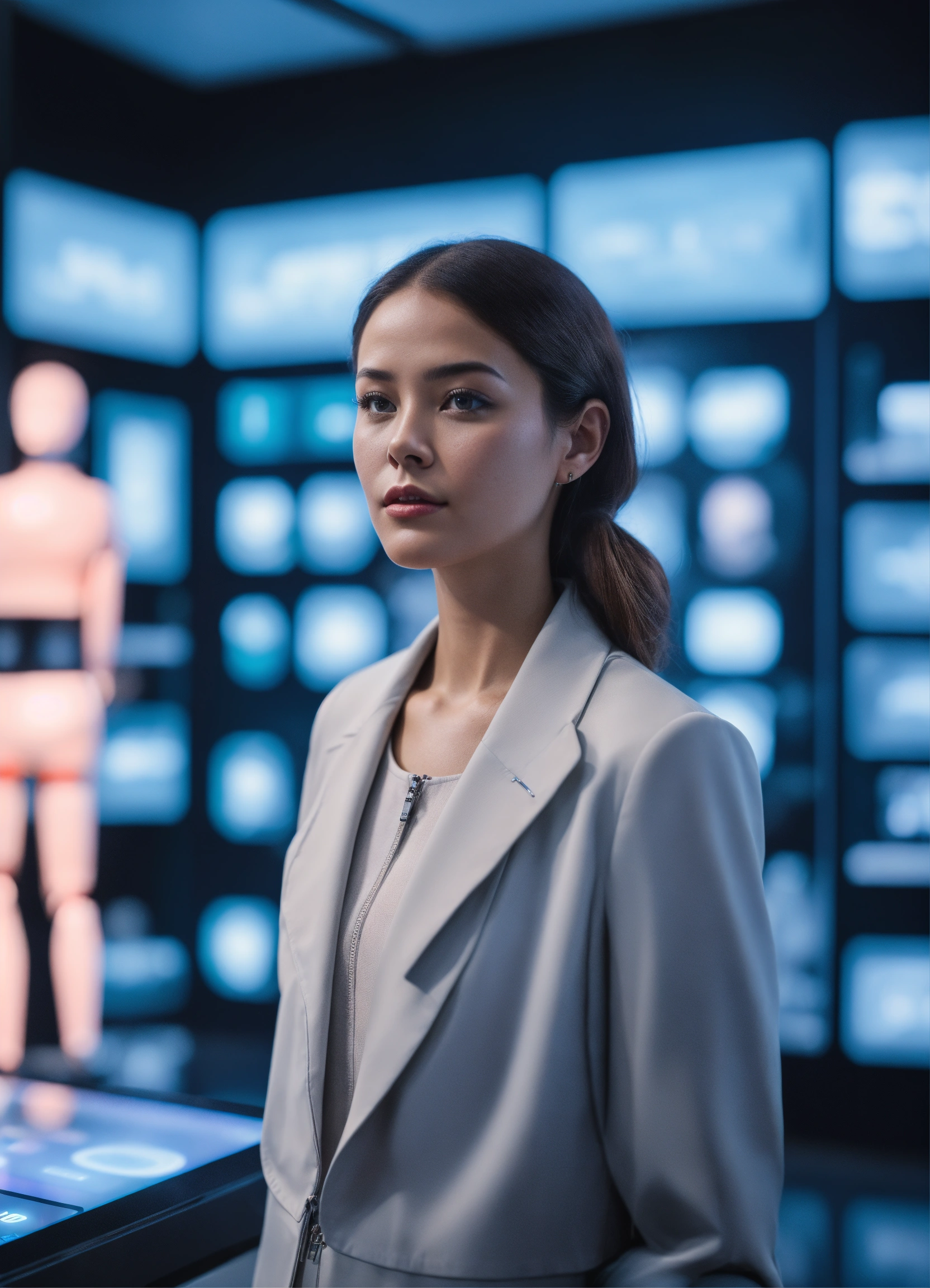 Lexica - Portrait of a woman in a futuristic retail store with AI ...