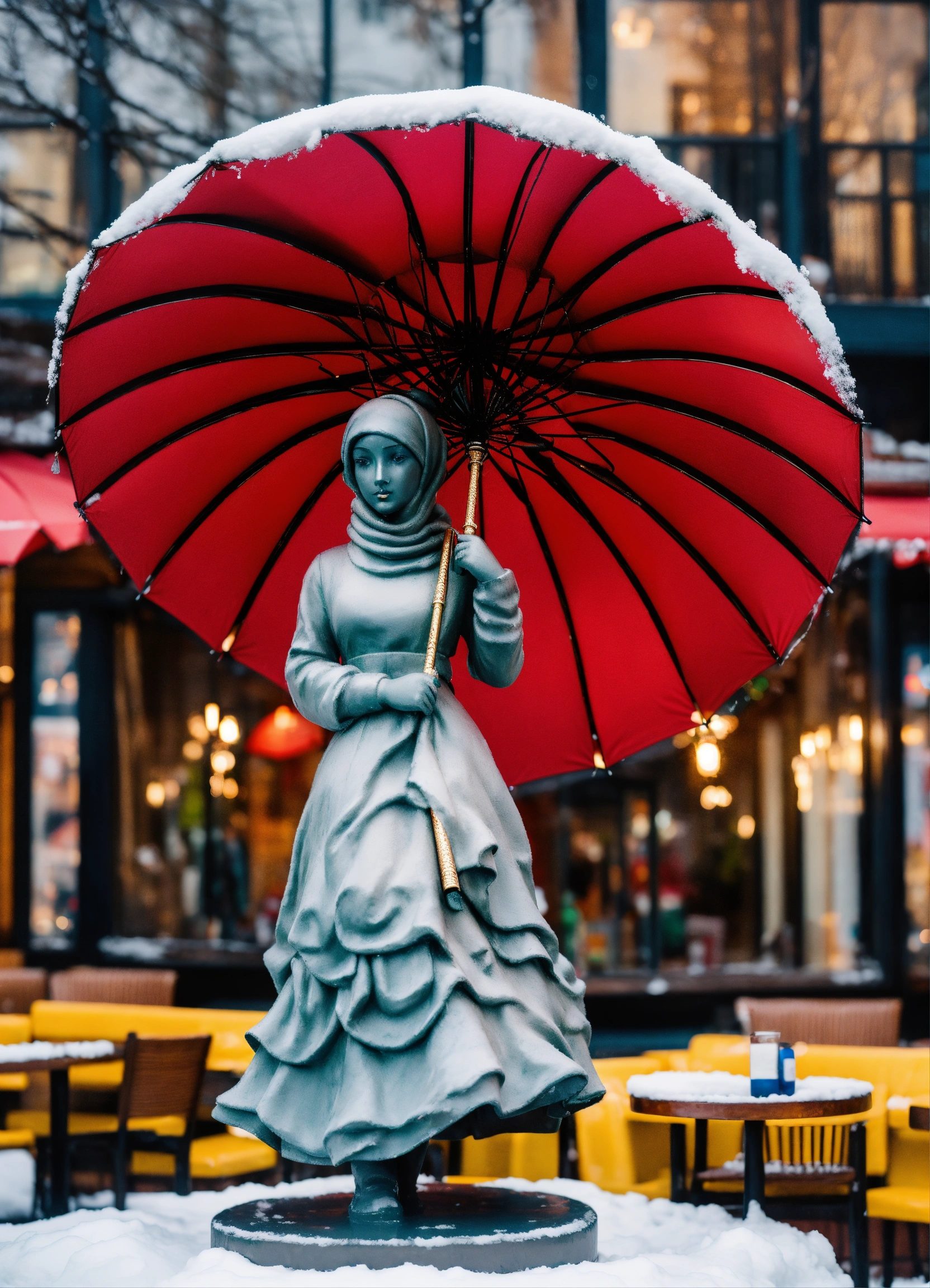 Lexica - Abstract hijab girl statue on a fluffy cloud holding a snowy ...