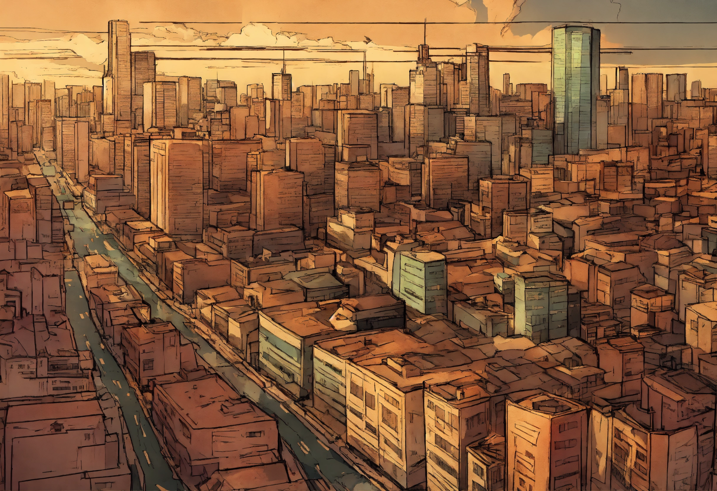 Lexica - A big city from aerial perspective. comic style