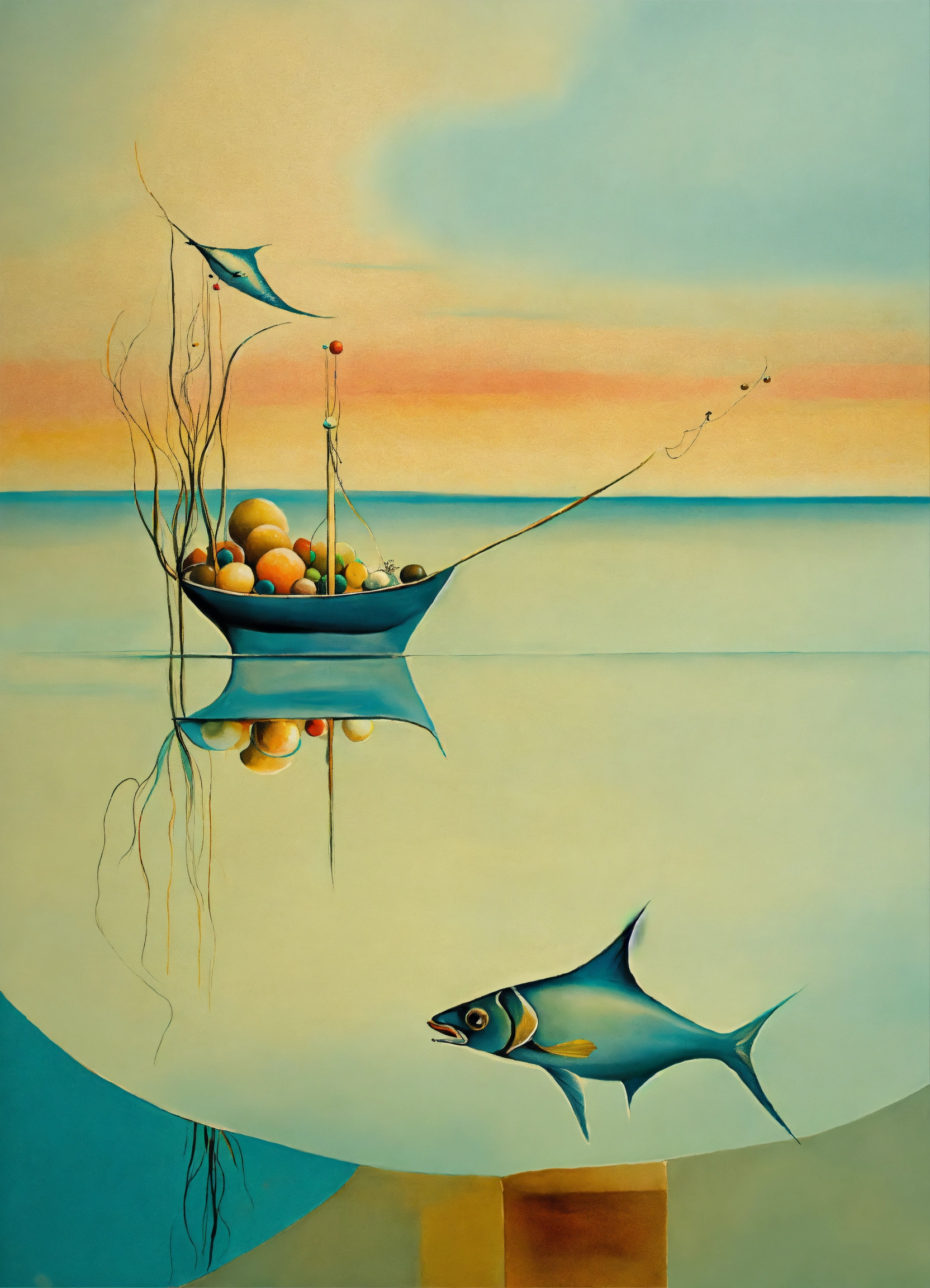 Lexica - Abstract Salvador Dali painting fish in pastel shades.