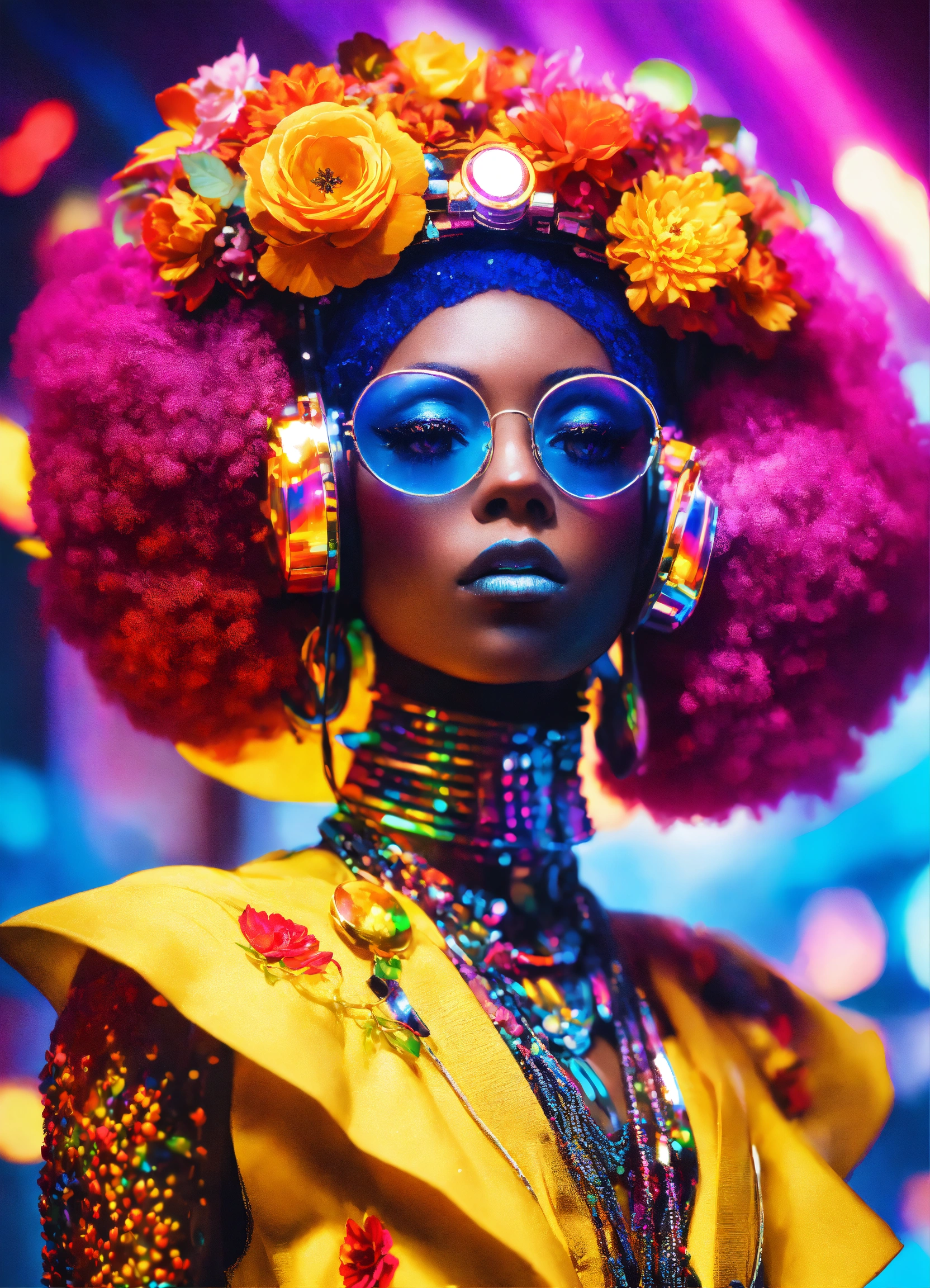 Lexica - A beautiful cyberpunk afro female pop artist all rainbow sleek ...