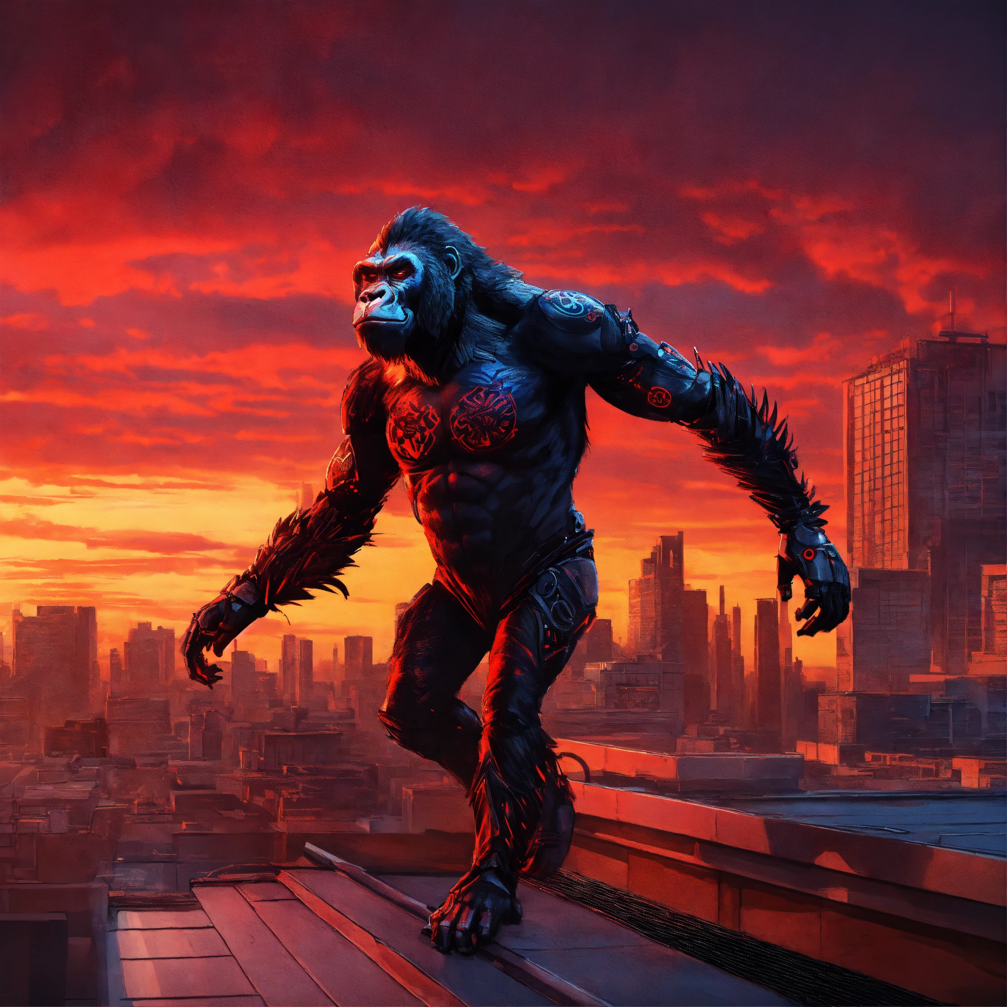 Lexica - An evil bionic runs forward. the bionic is on a roof top with ...