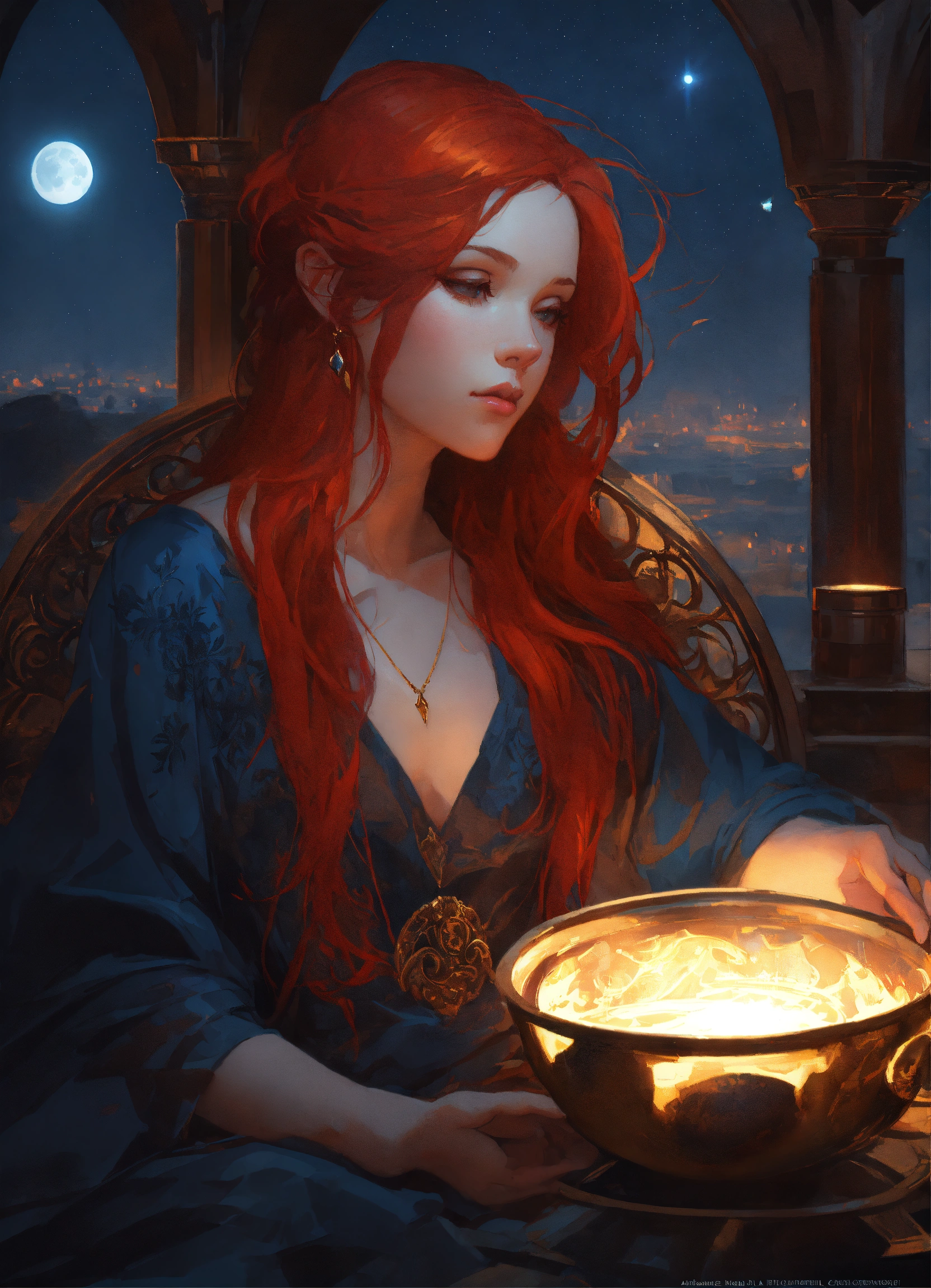 Lexica - Beautiful, red hair, psychic, long hair, mysterious moonlit ...