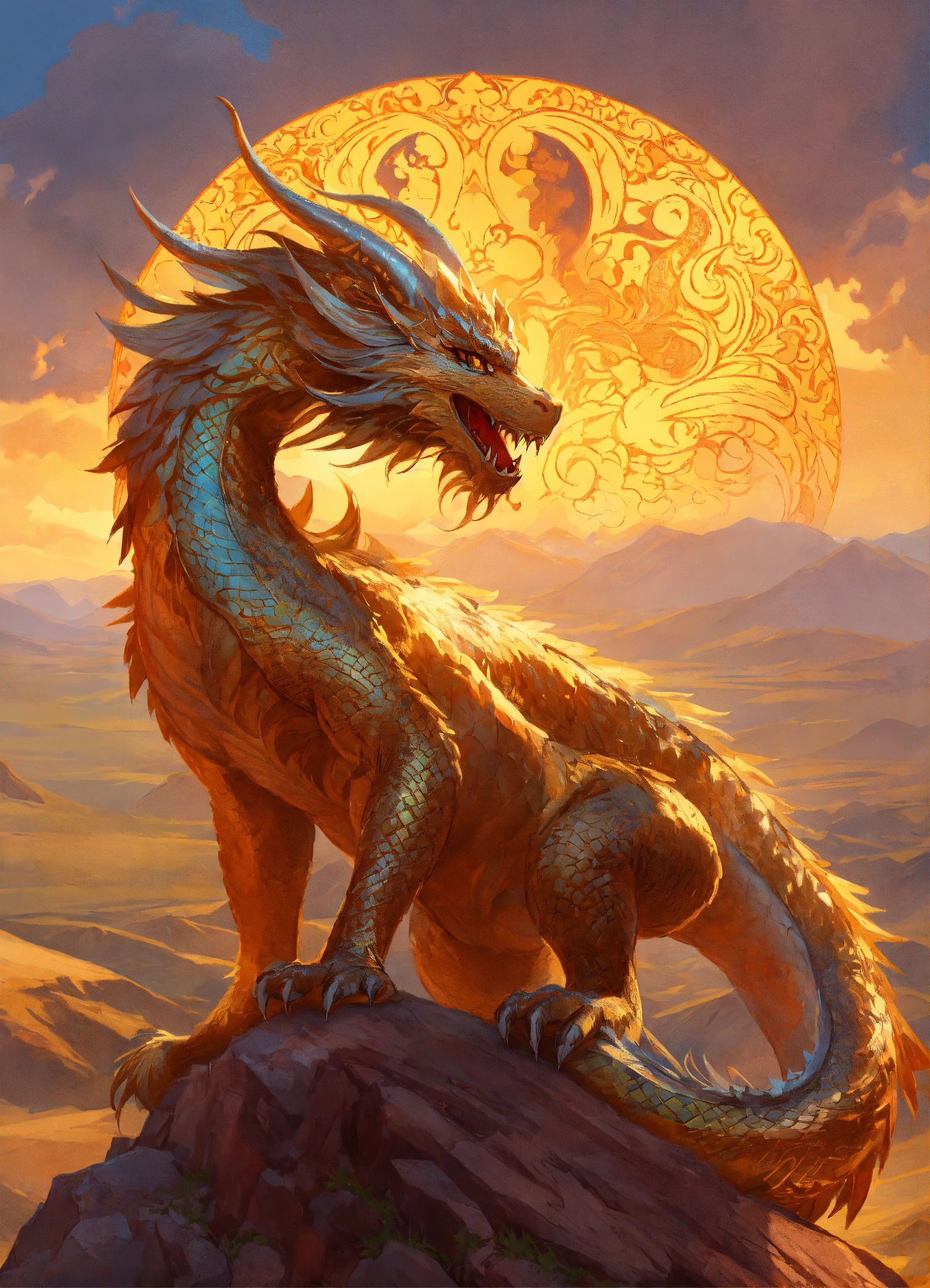 Lexica - An Azhdaha Persian Dragon, background Mongolian plains, highly ...