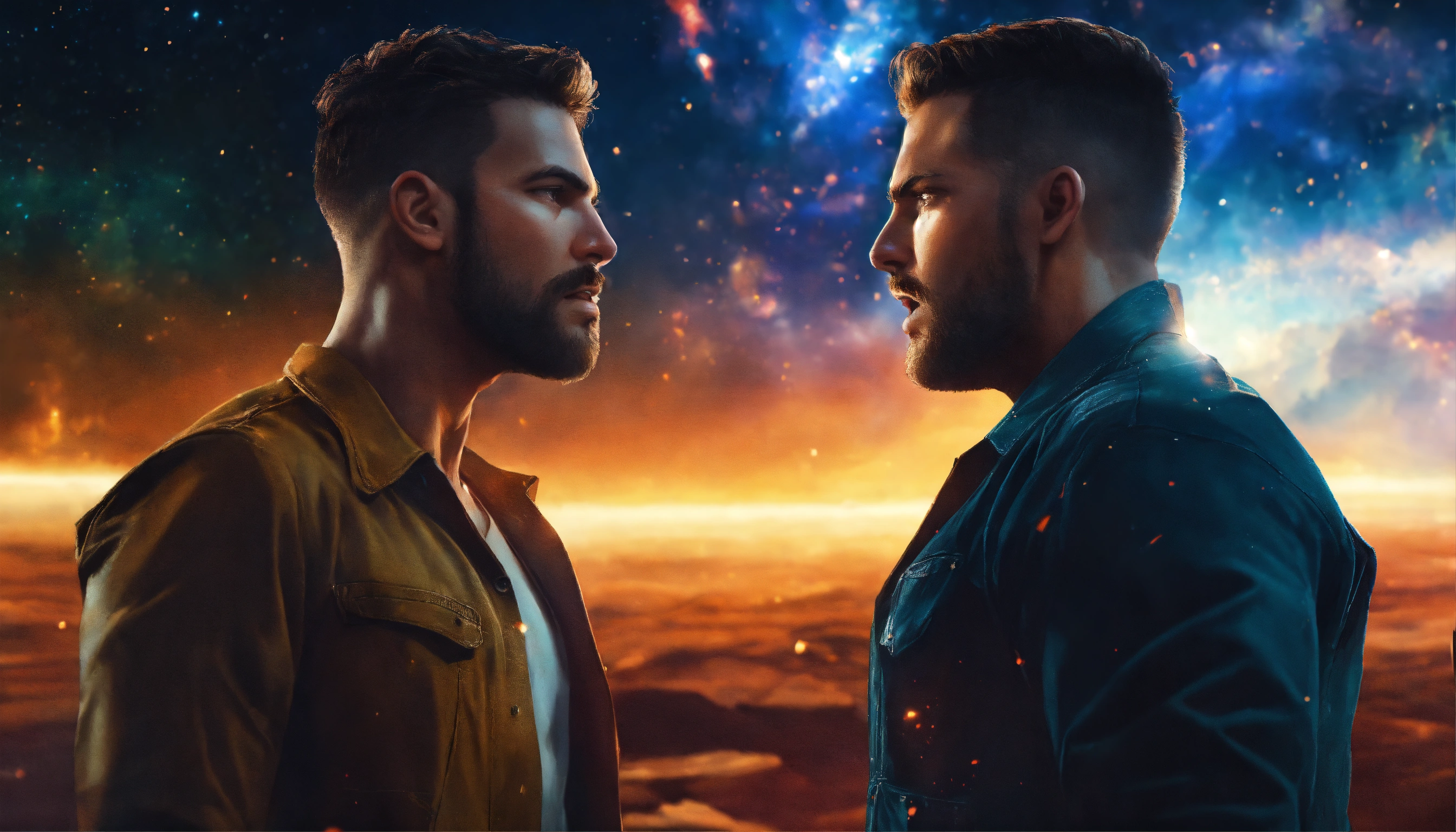 Lexica - Two men facing each other, one yelling, crew cut, no beard ...