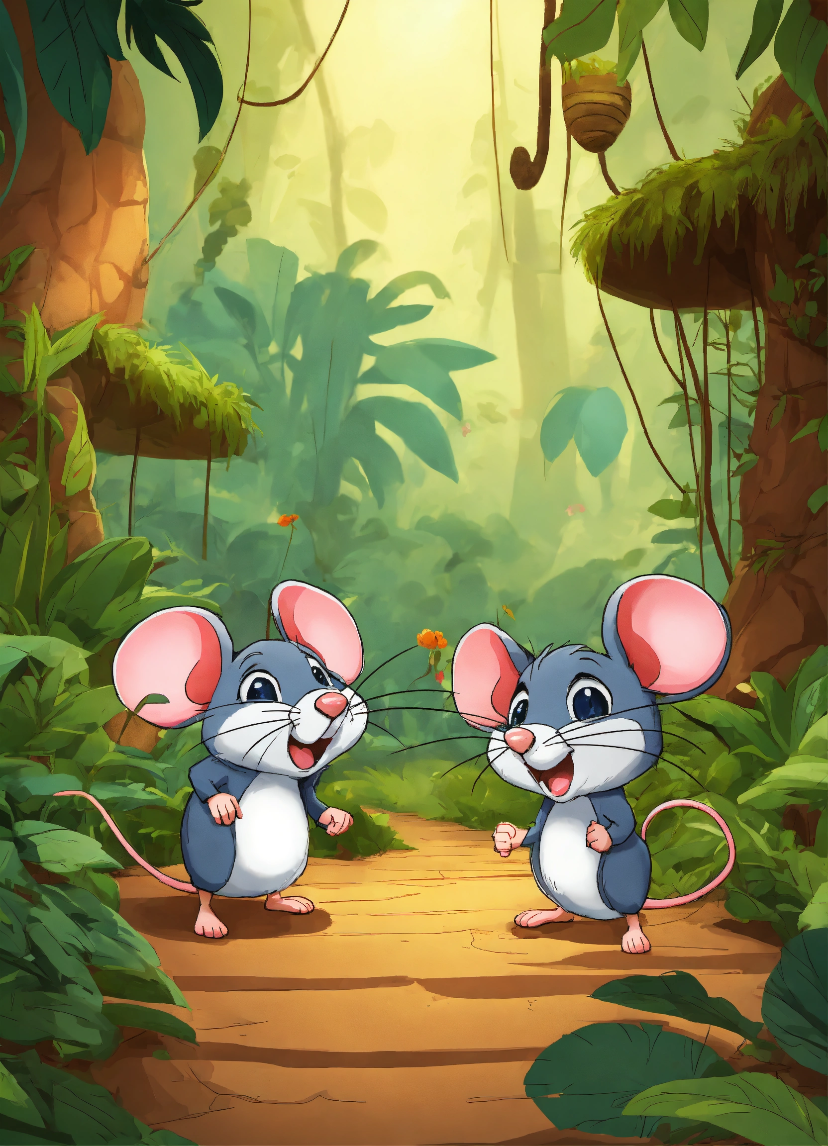 Lexica - Cartoon group of mouse wandering in jungle