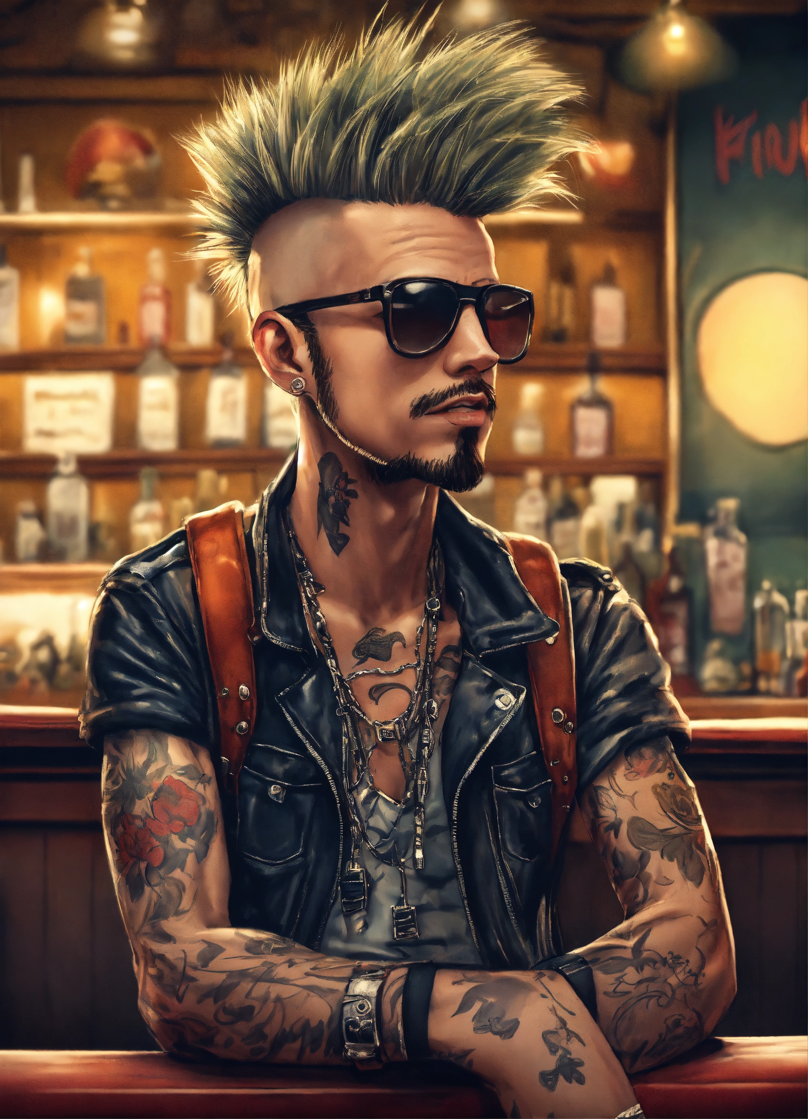 Lexica - Rebellious male punk rocker, standin in bar, a funny ...