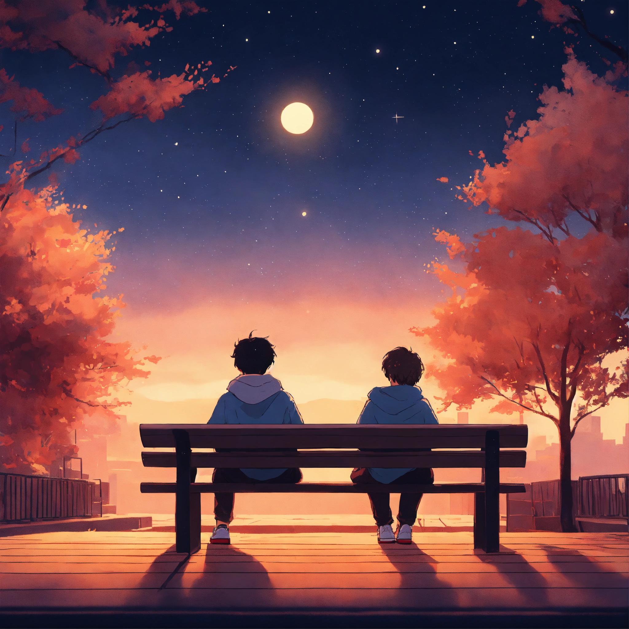 Lexica - Two friends sitting on a bench. sunshine and starlight cozy ...