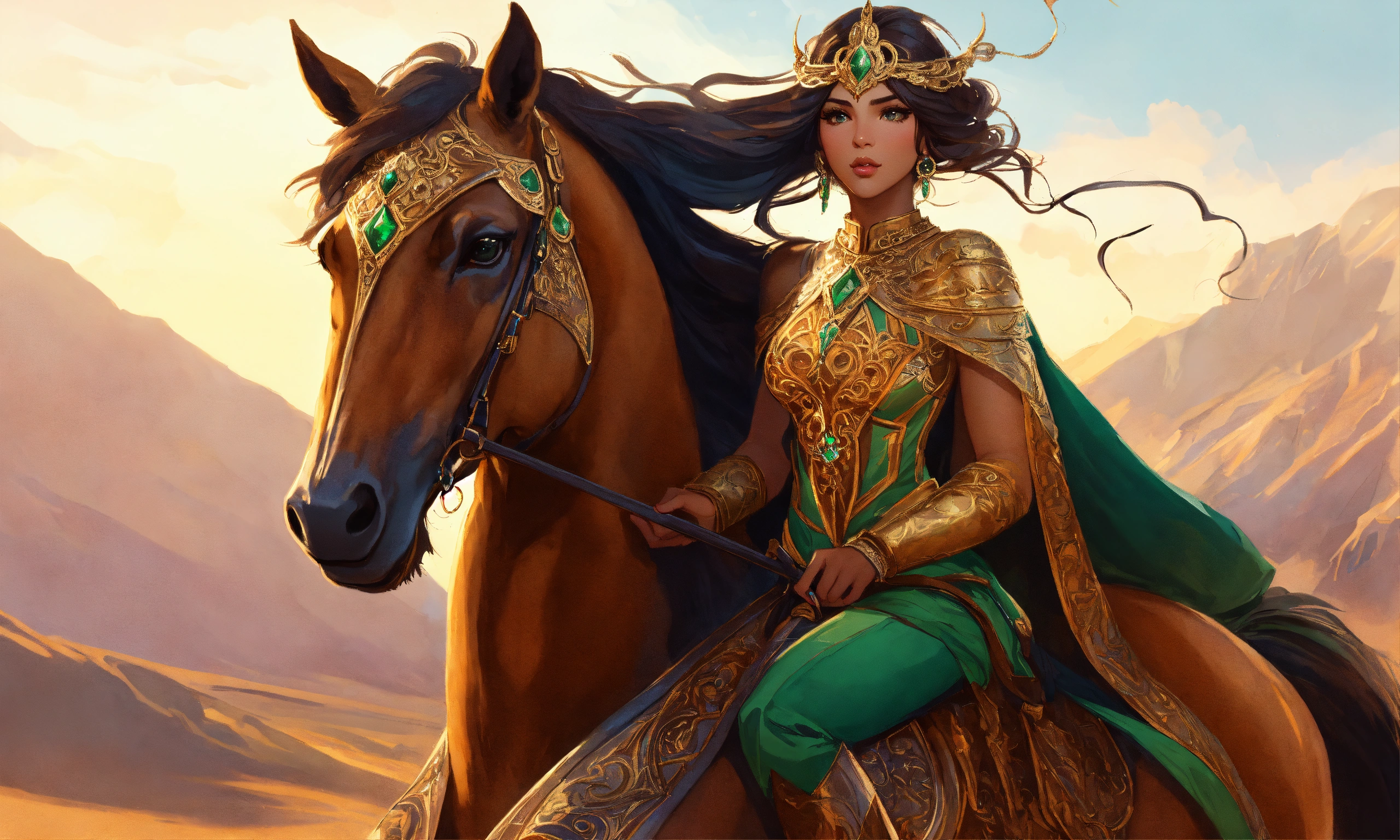 Lexica - Two Gorgeous Persian elf female warriors riding two large ...