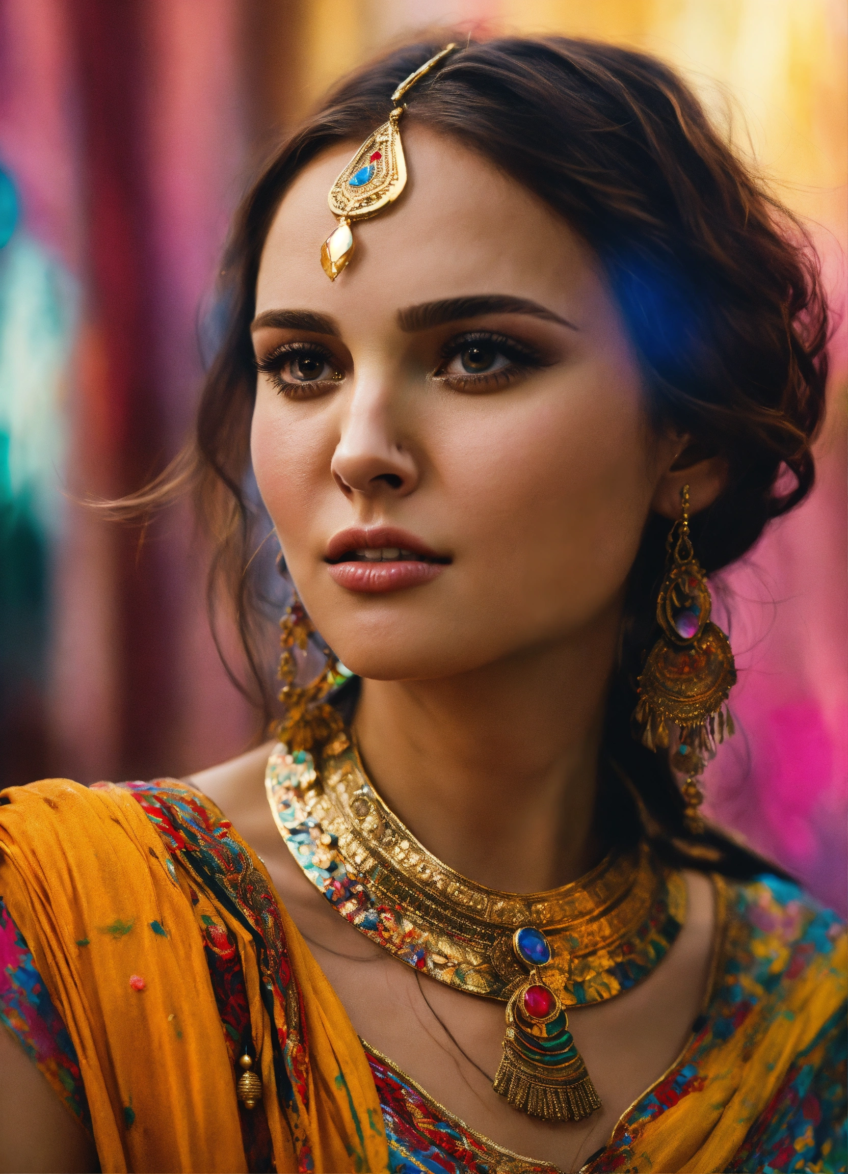 Lexica - Wearing a saree a painting style of "Natalie Portman" in ...