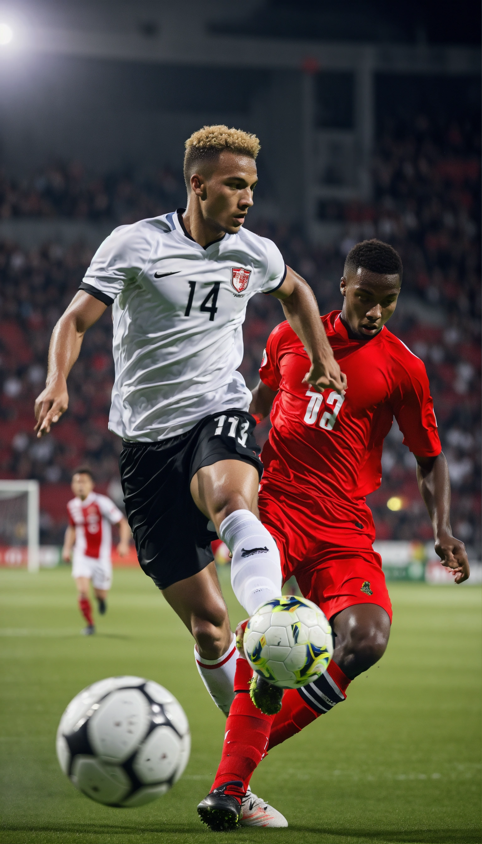 Lexica - Black and white soccer player vs red and white soccer player