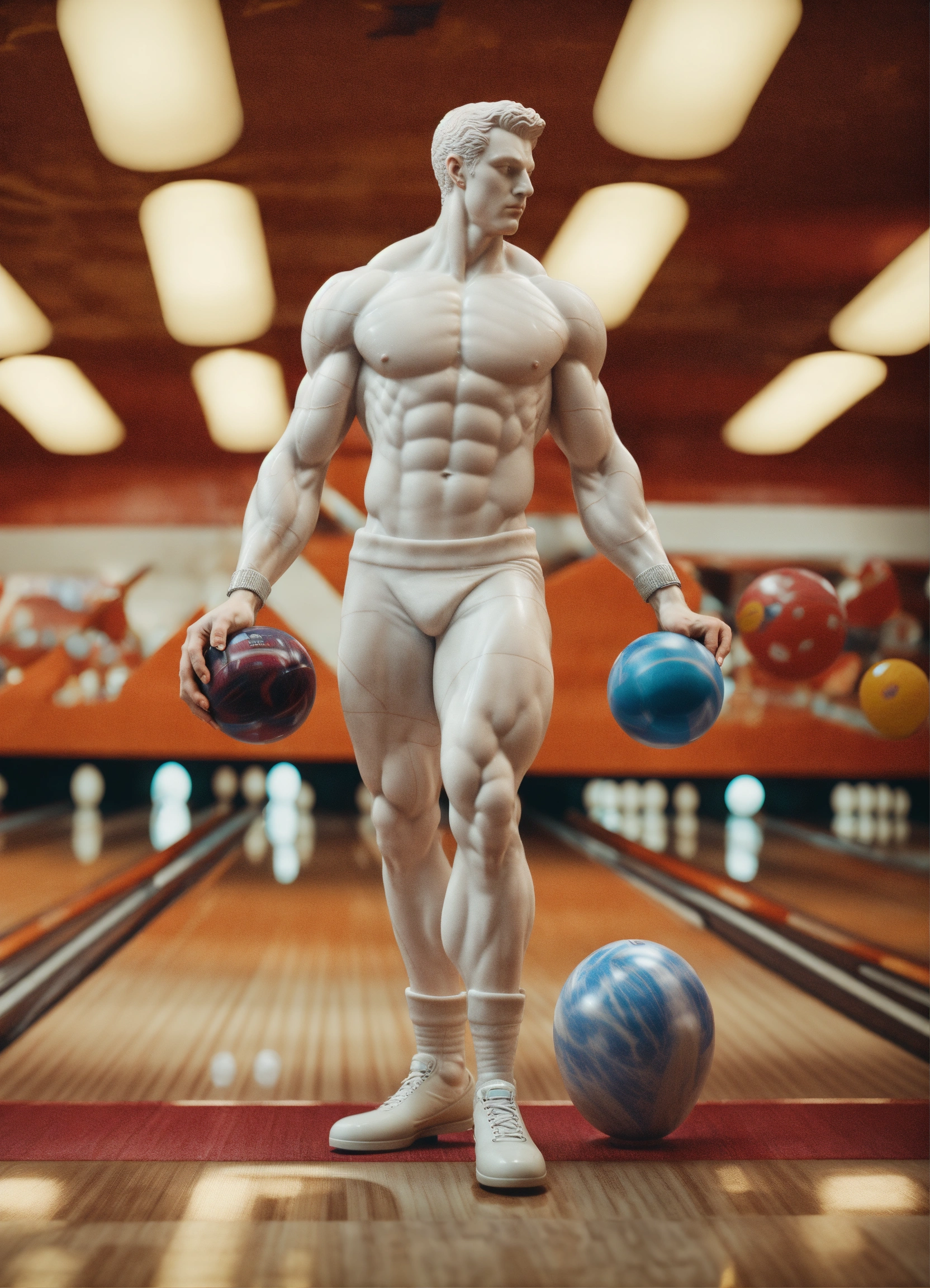 Lexica - Muscular marble statues with a bowling pin shaped body ...