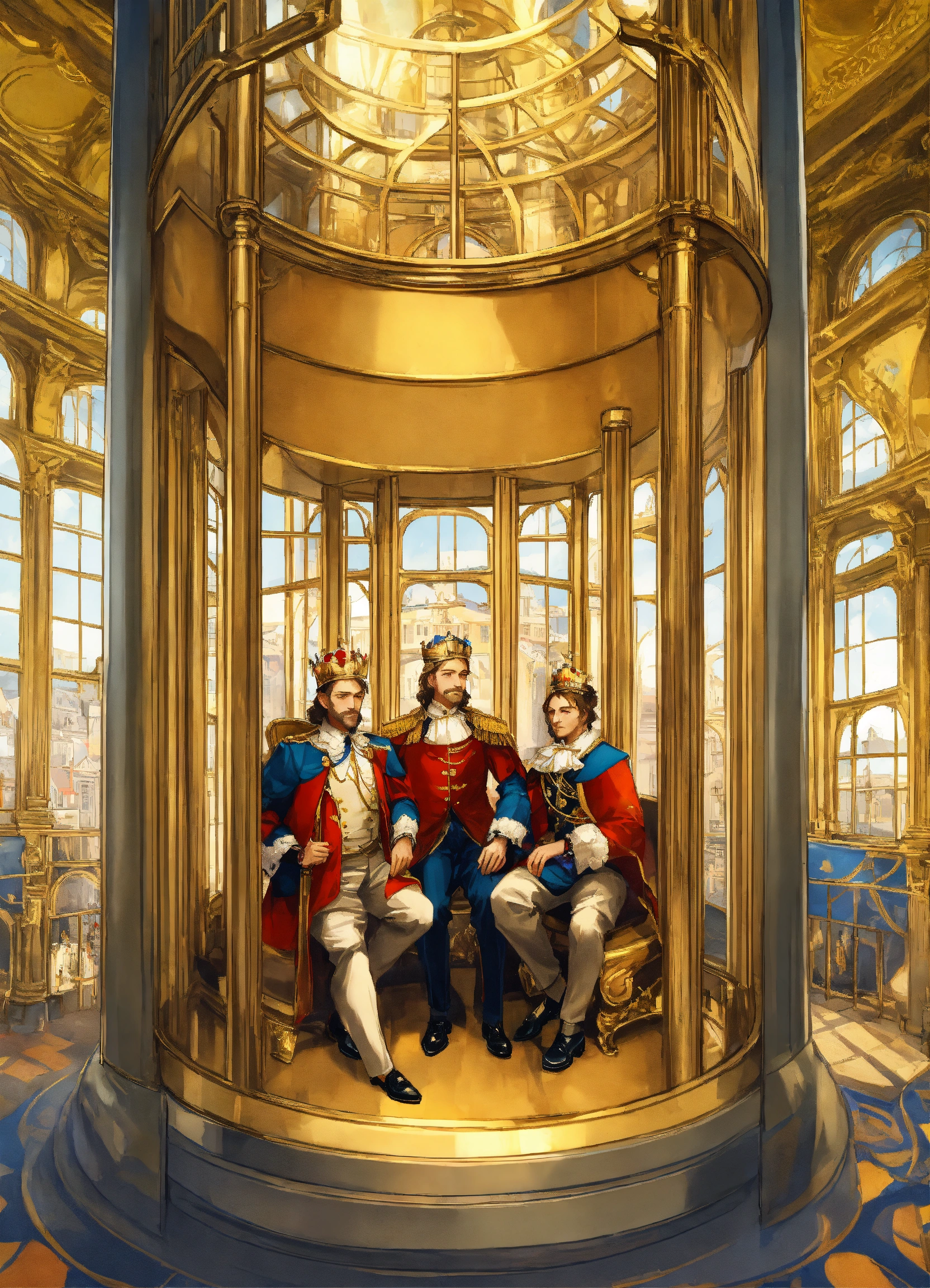 Lexica - Servants with Crown King sitting inside Flying capsule gold ...