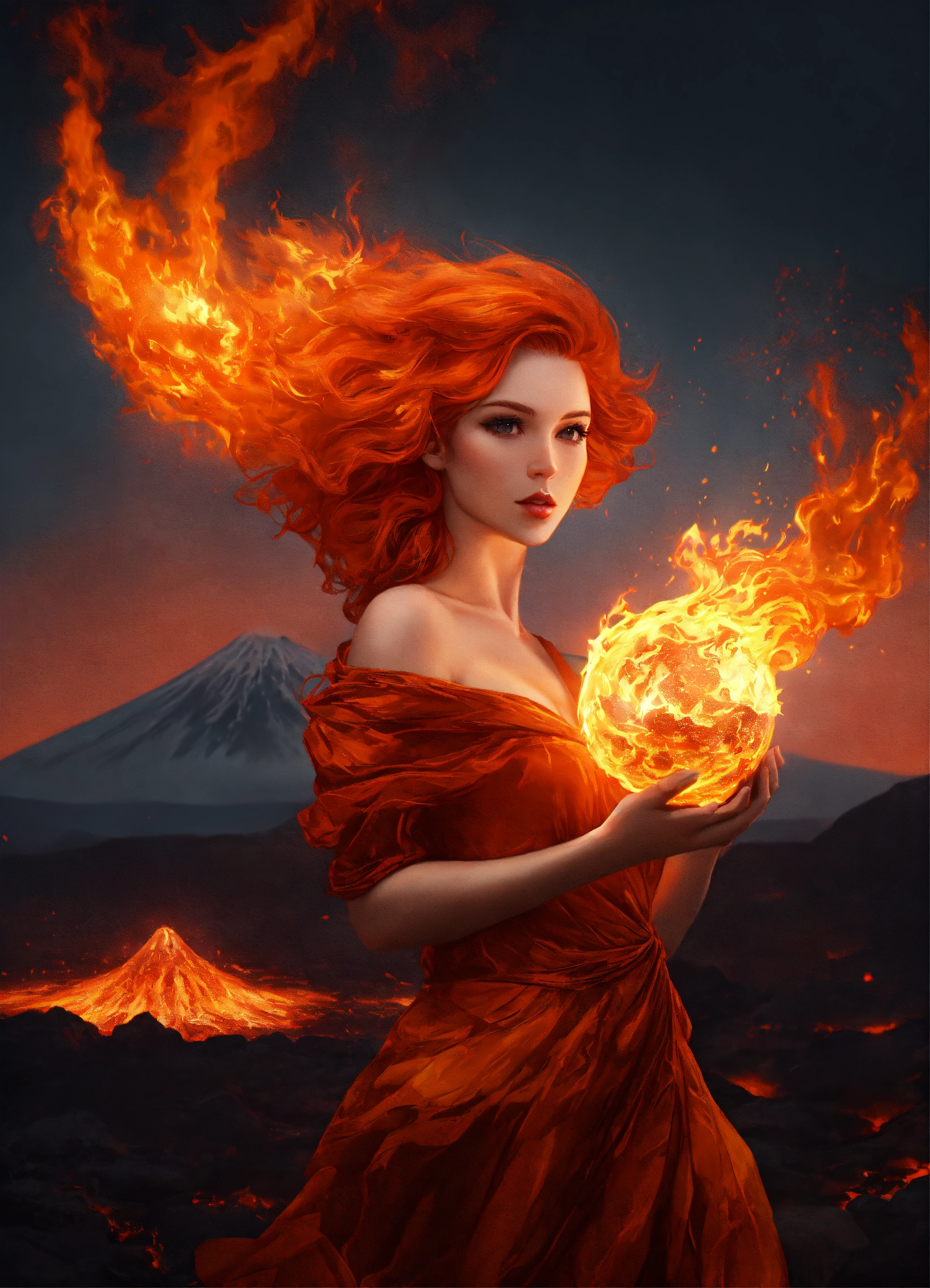 Lexica - A woman made out of fire and she has hair made of flames, dark ...