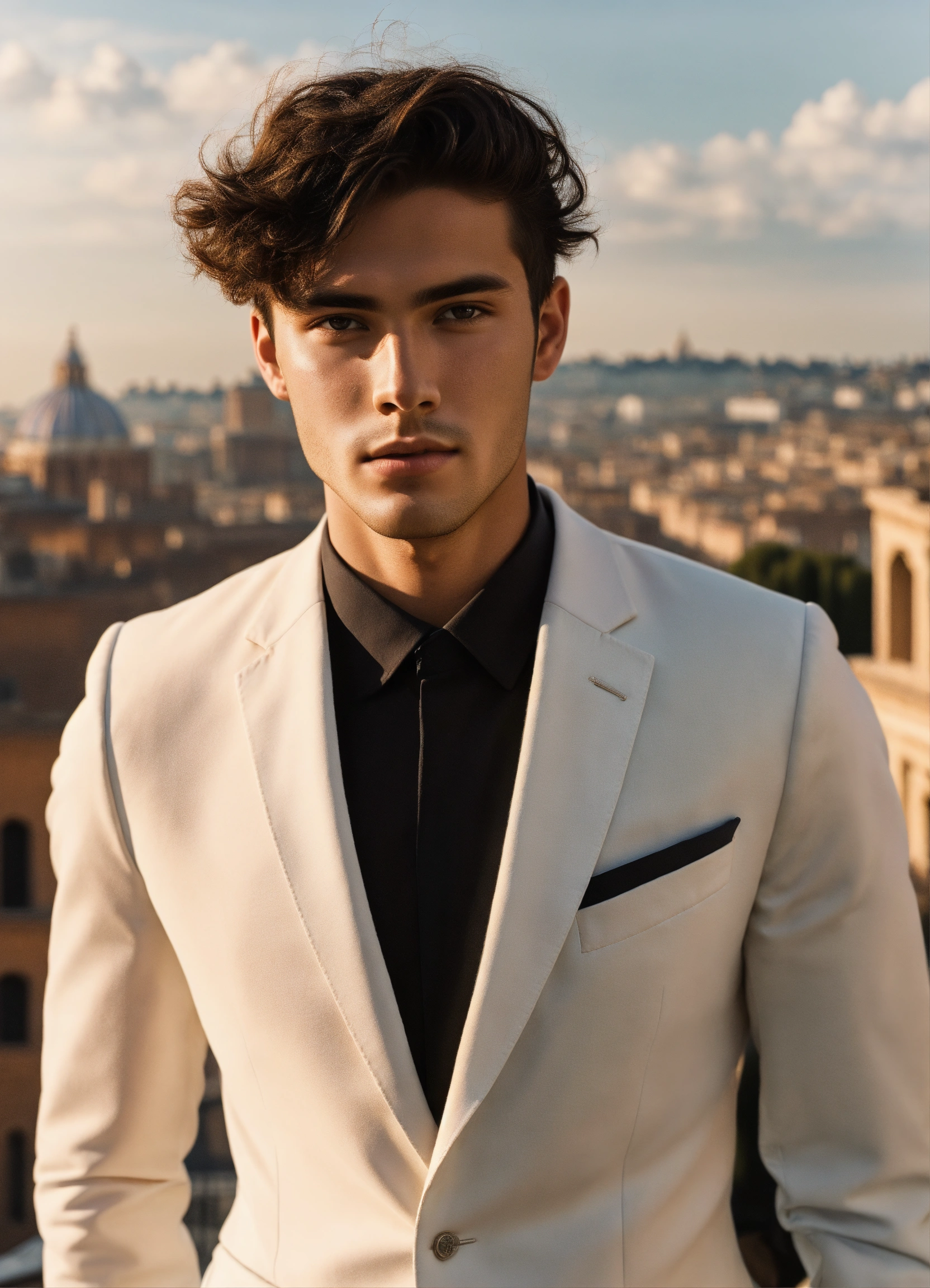 Lexica - Photo of one young male model in whiteclothes looking to the ...