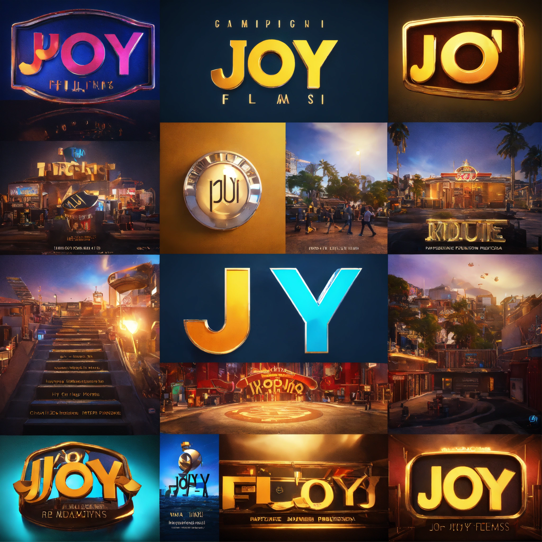 Lexica - Movie production logo, text composition "joy films", 3d metallic logo, happiness and ...