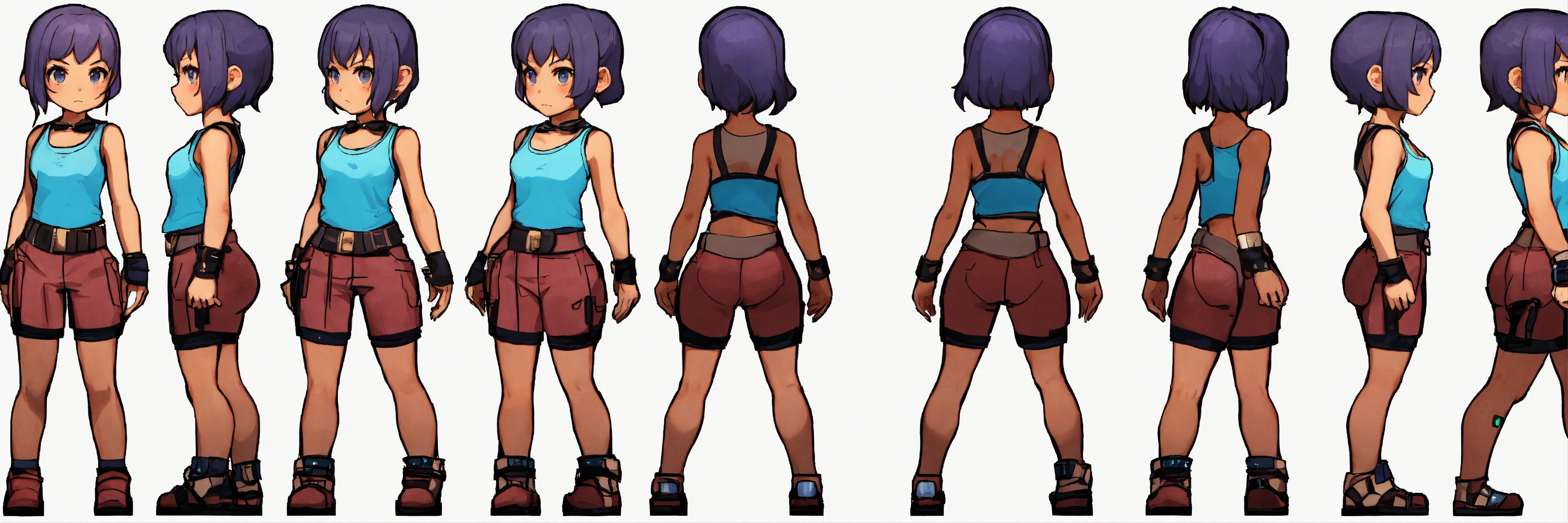 Lexica - Game assets, sprite sheet, girl, short hair, tank top, shorts ...
