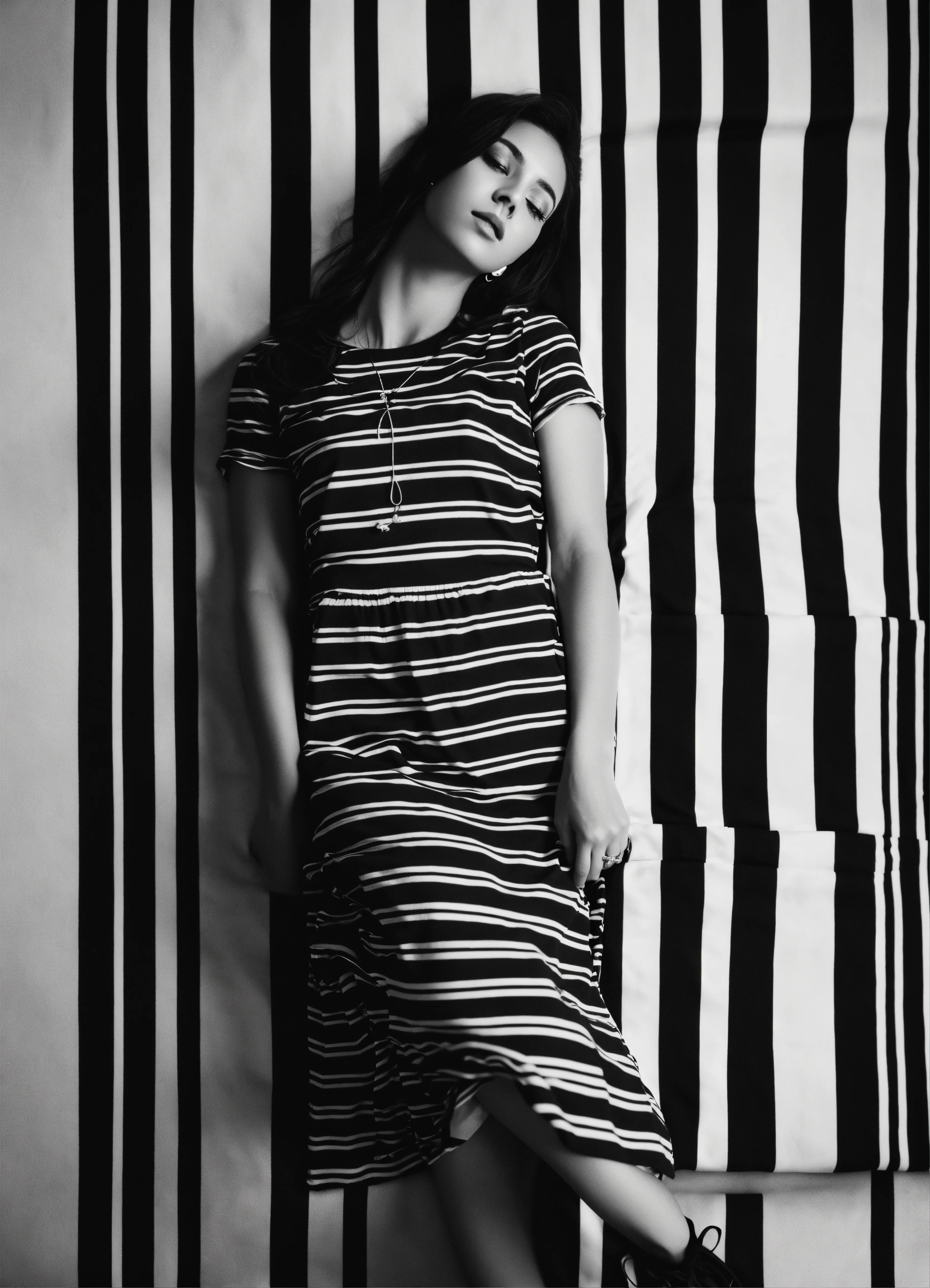 Lexica - A black and white striped photography background, a woman ...