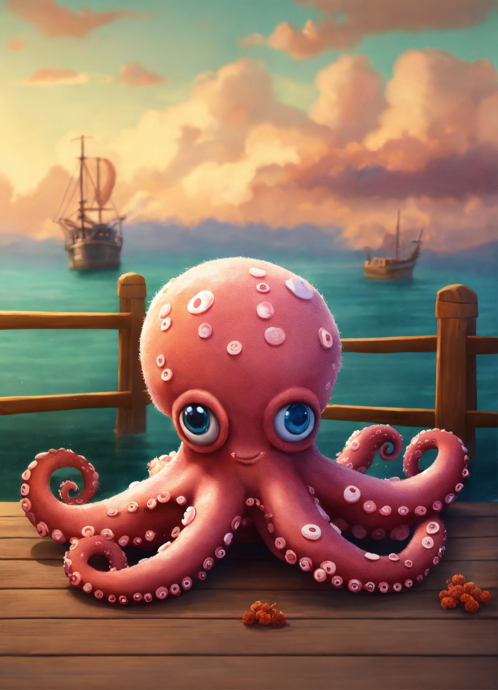 Lexica - Fluffy fairy cute sad octopus with long soft fur in the style ...