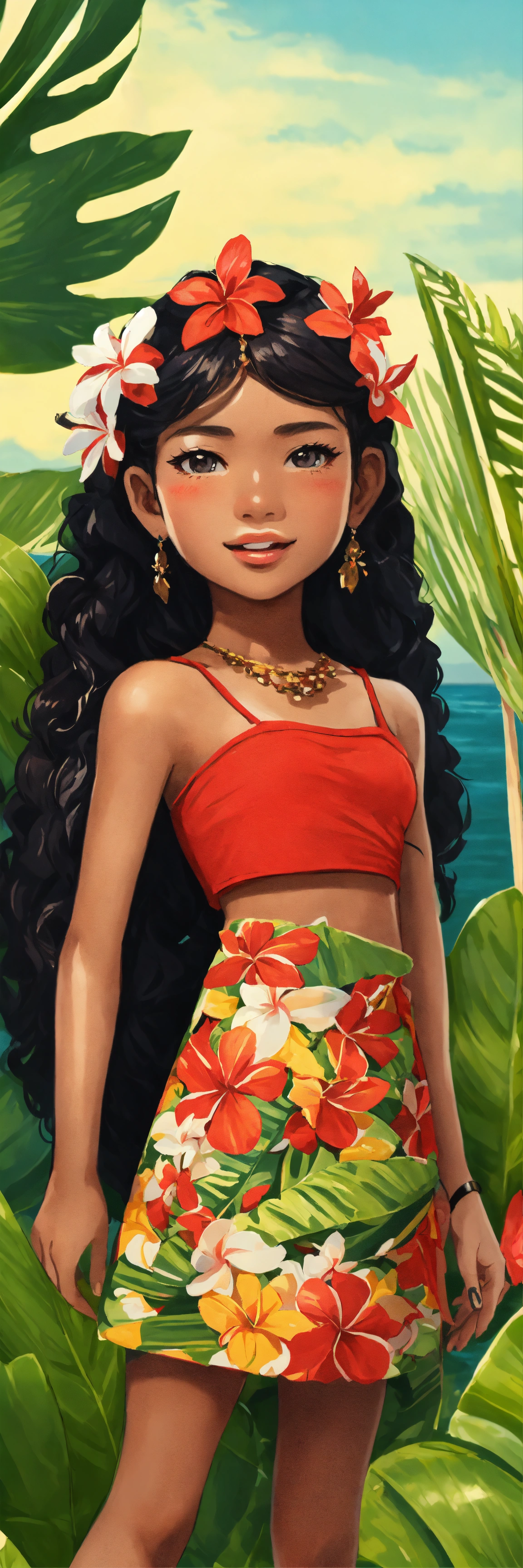 Lexica - Illustration of three girls. Little girls wearing a plumeria ...