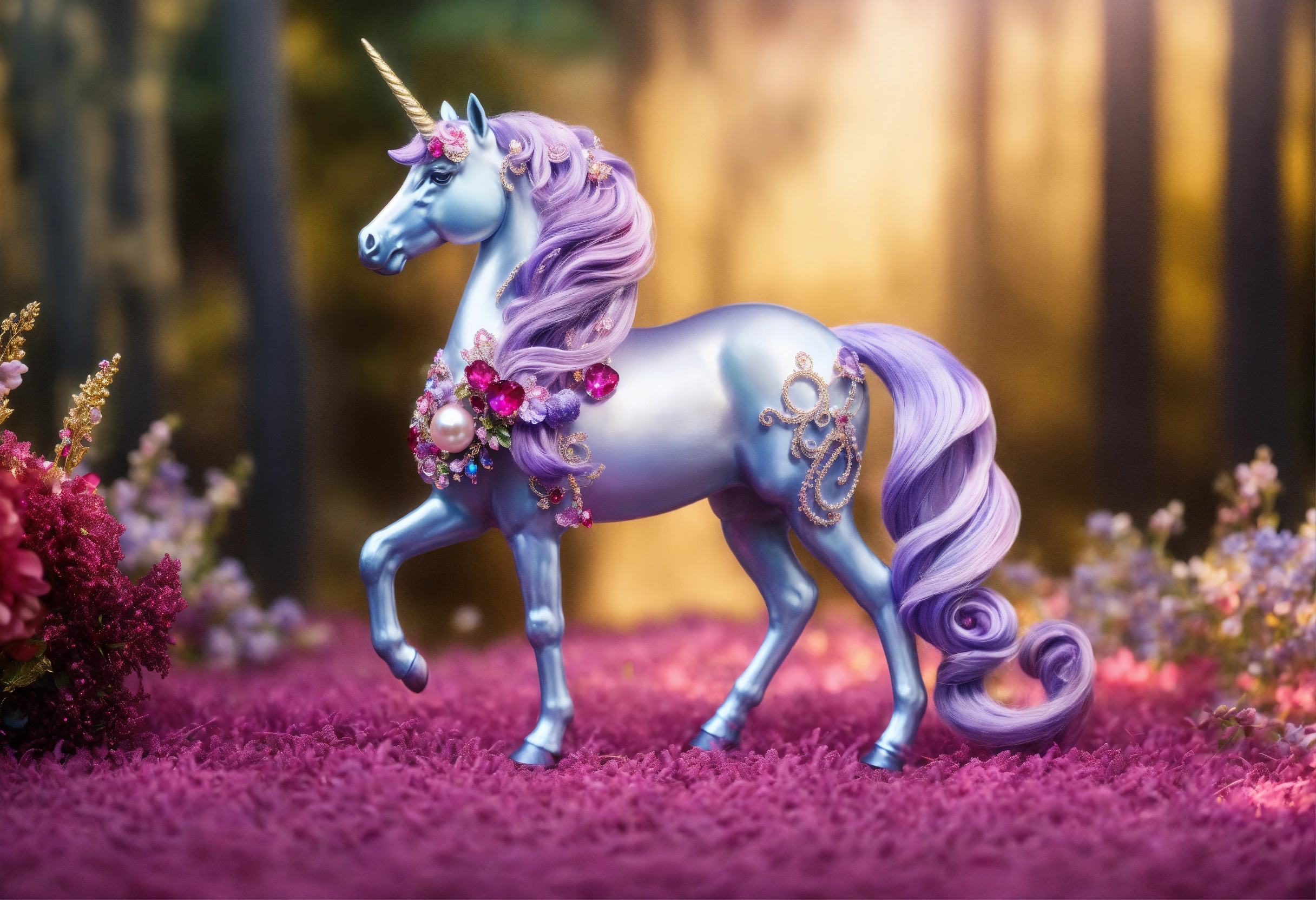 Lexica - Majestic unicorn with a iridescent lavender tail and elaborate ...