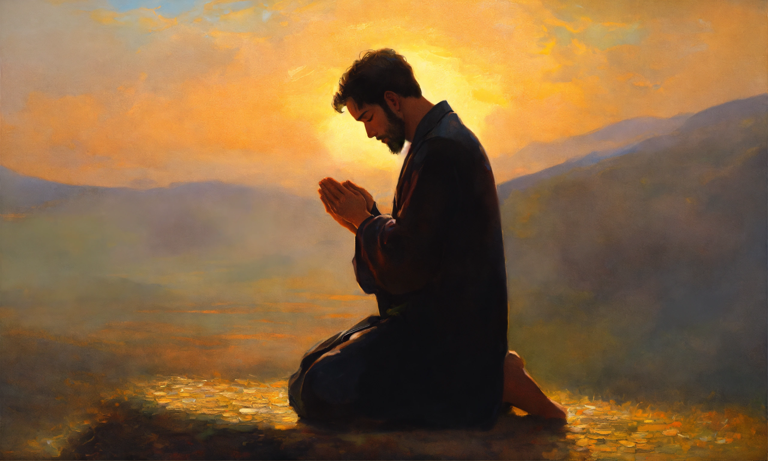 Lexica - Oil painting of a man praying