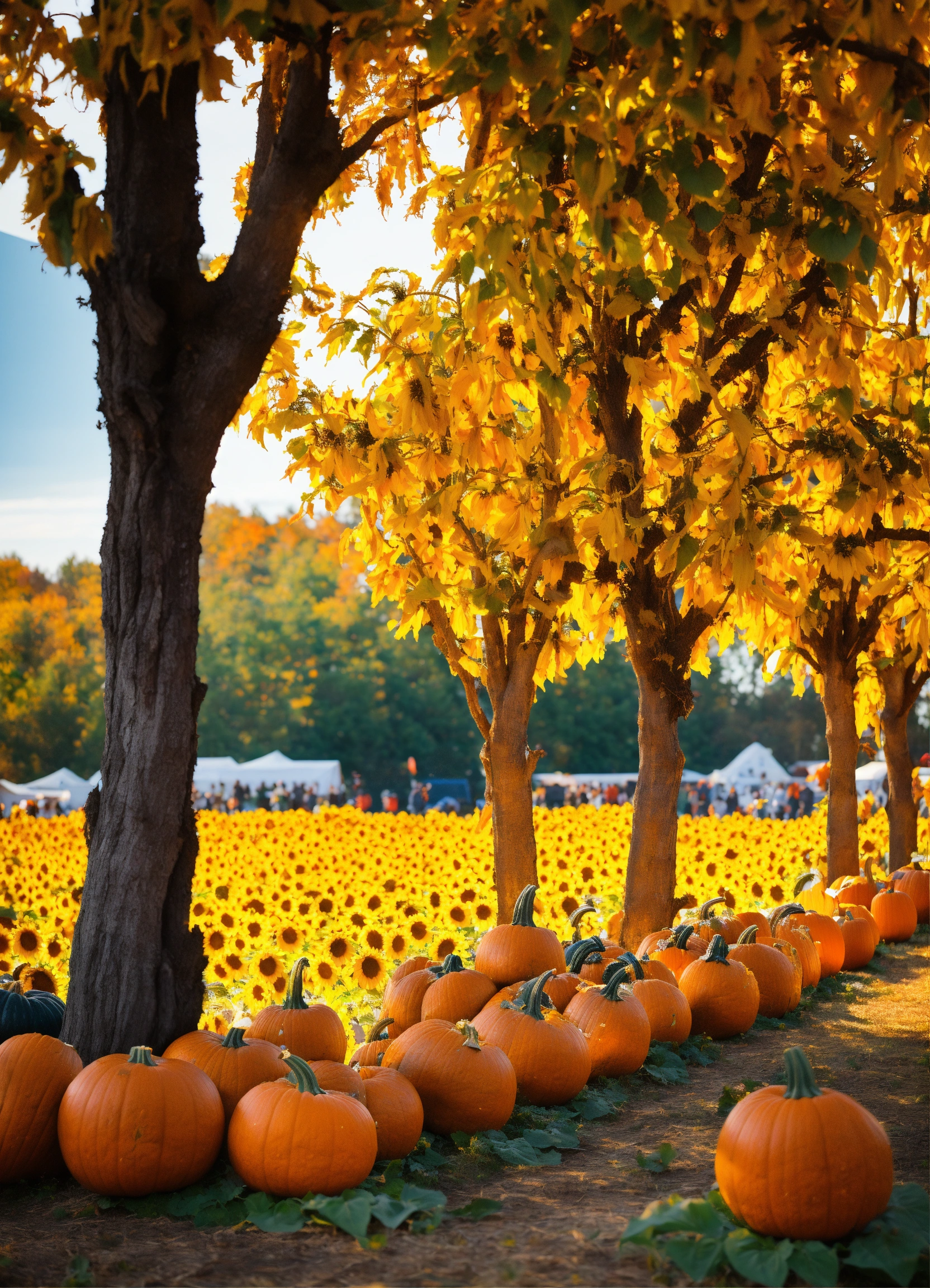 Lexica - Fall festival pumpkin patch scene with trees changing colors ...