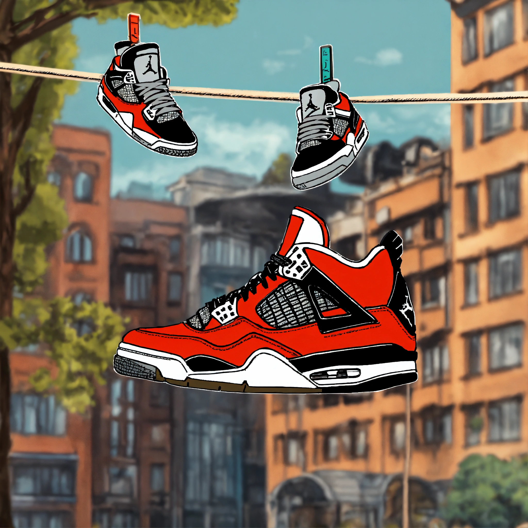 Lexica - Virtual drawing of a jordan retro 4 sneakers hanging on a ...