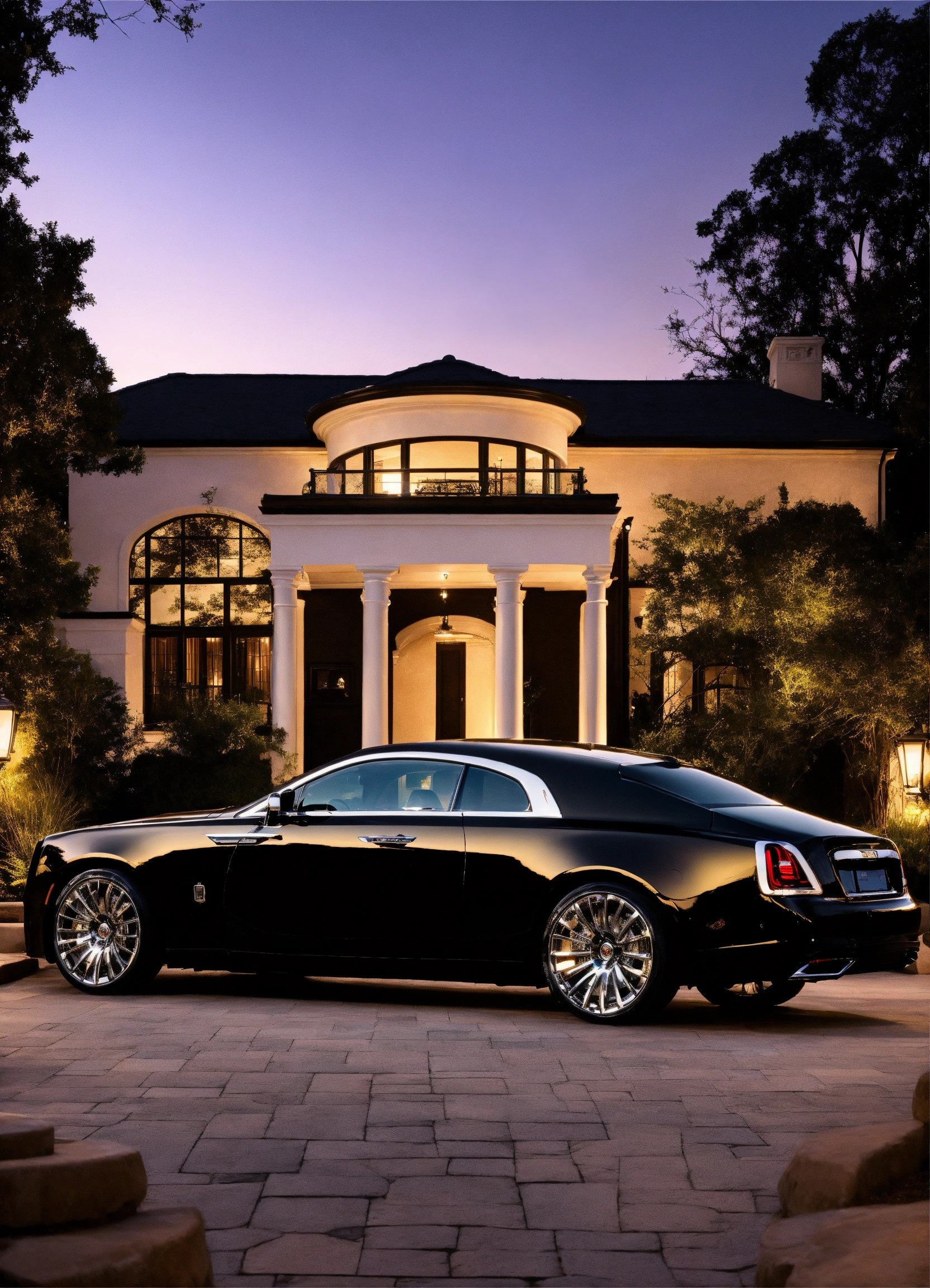 Lexica - 2020 rose Royce Wraith black and Gold with mansion background ...