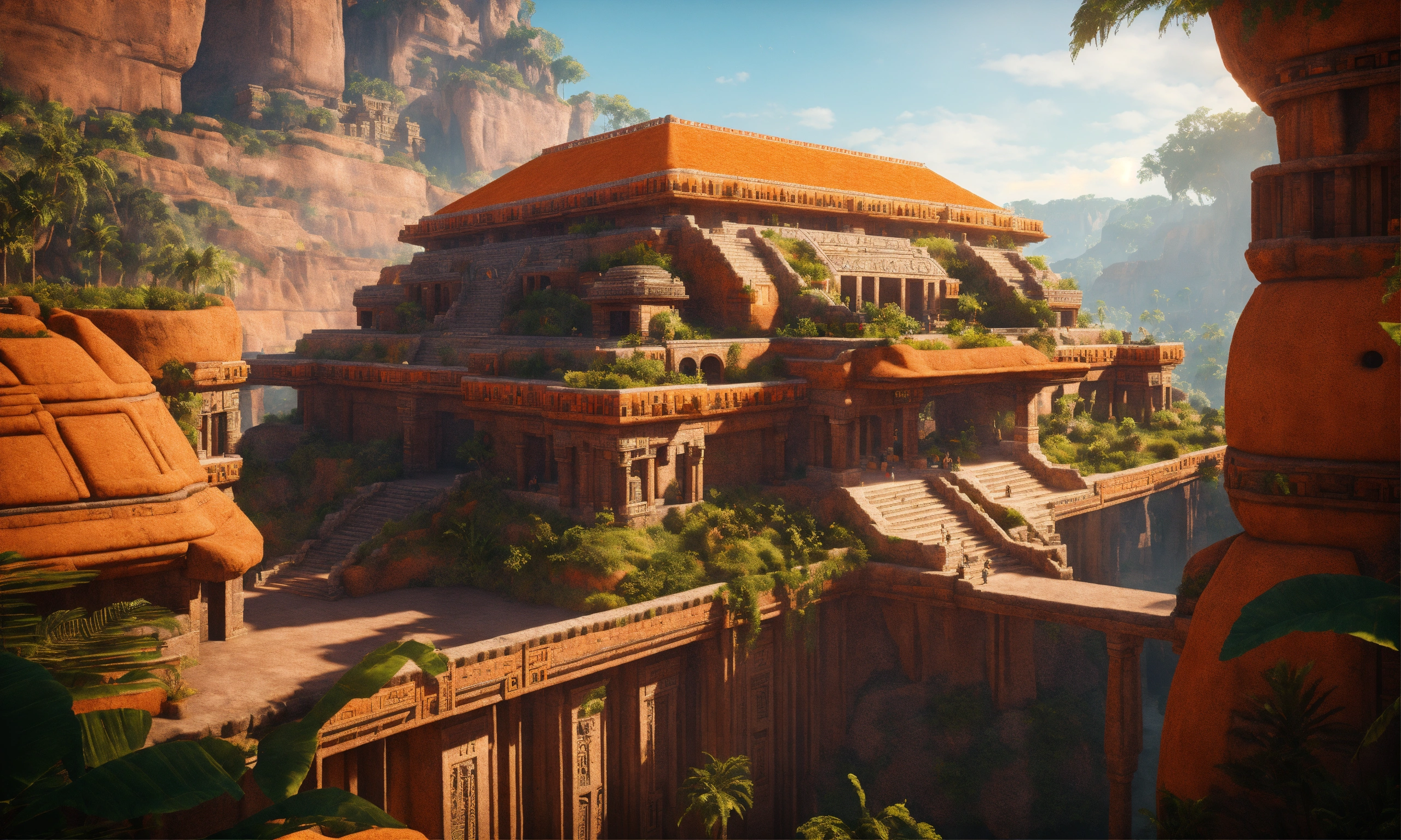 Lexica - Full image of a massive Aztec sci fi palace with an orange ...