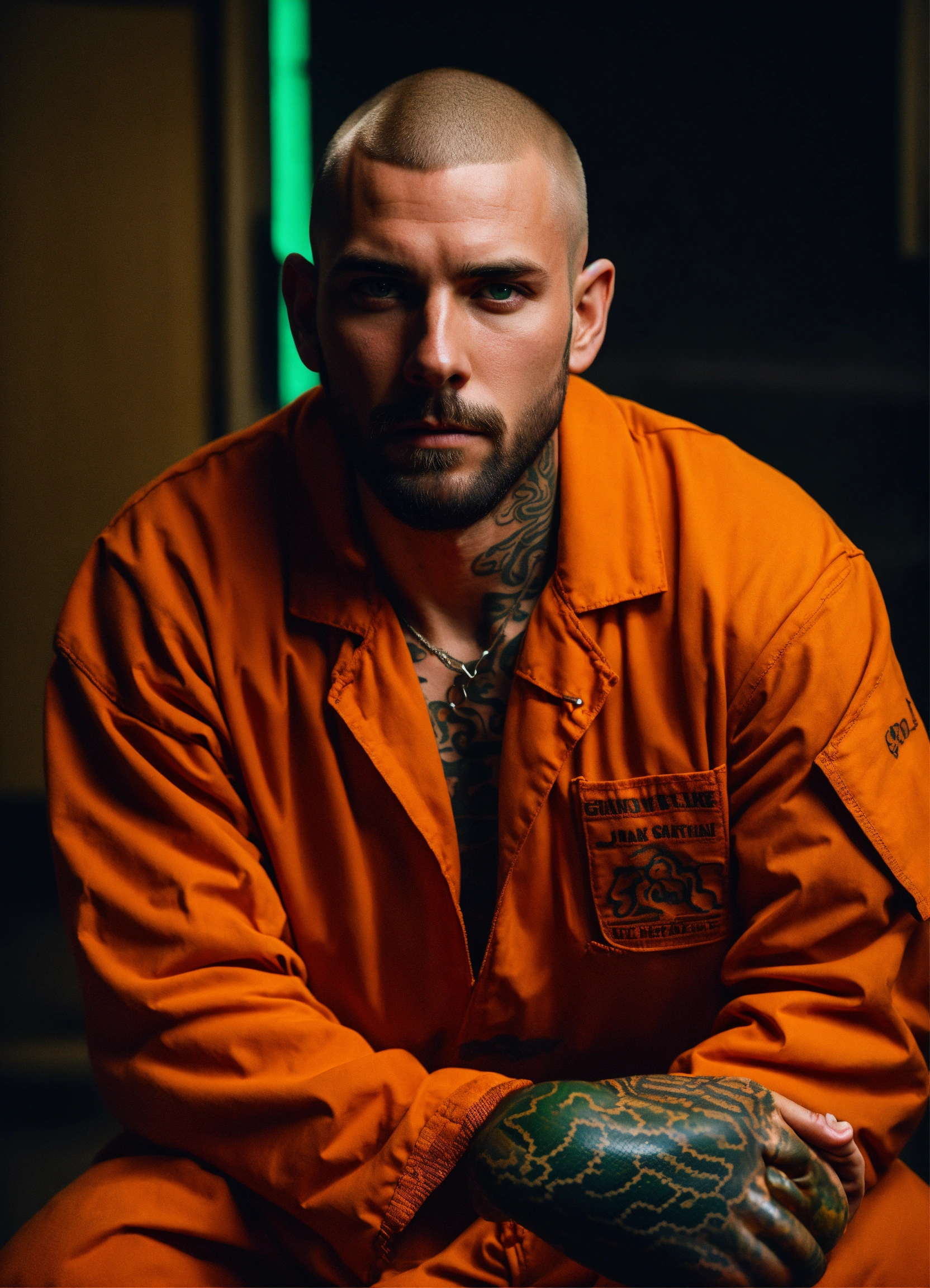 Lexica - A man with green eyes, a buzzcut, a 5 o clock shadow and brown ...