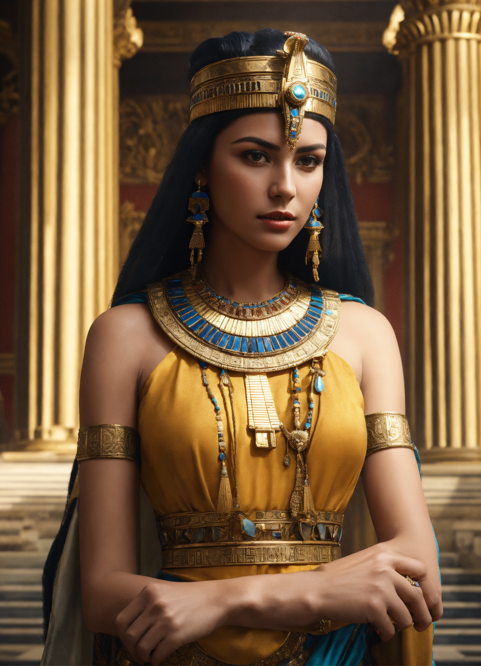 Lexica - Cleopatra, holding a scepter, looking at camera, In a palace ...