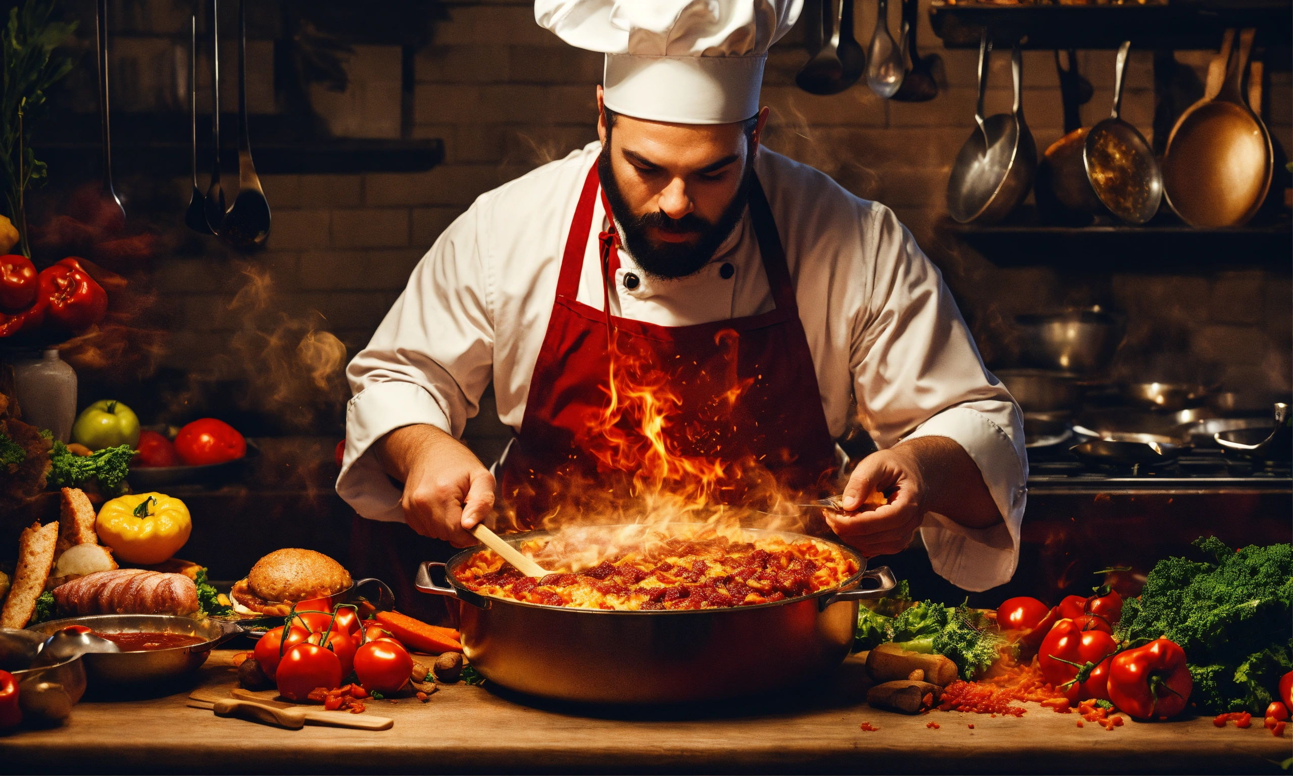 Lexica - Satan disguised as a chef casting his spell on the food