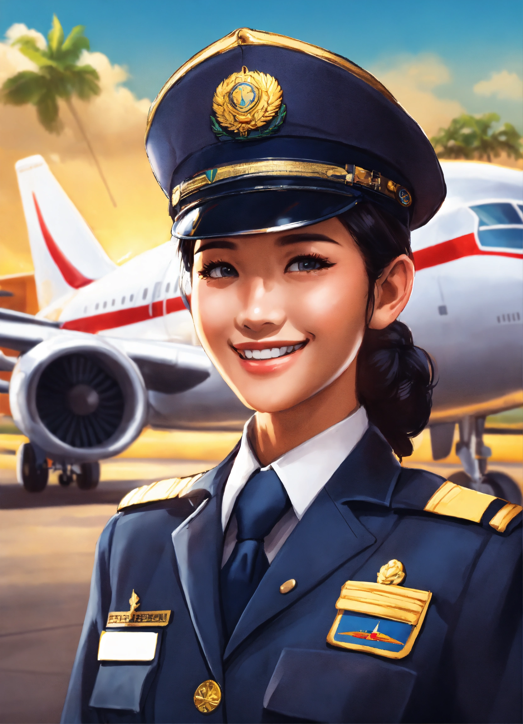 Lexica - Pilot officer in full body uniform, airplane hat, smiling ...