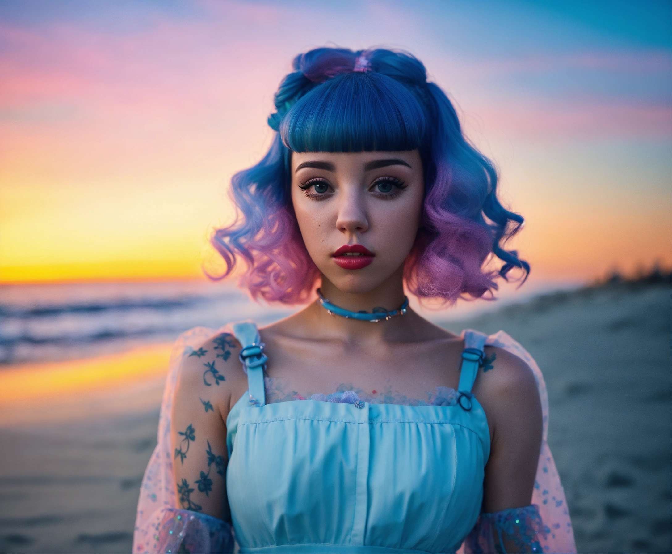 Lexica - Melanie Martinez, walkingon beach, ultra realistic lighting