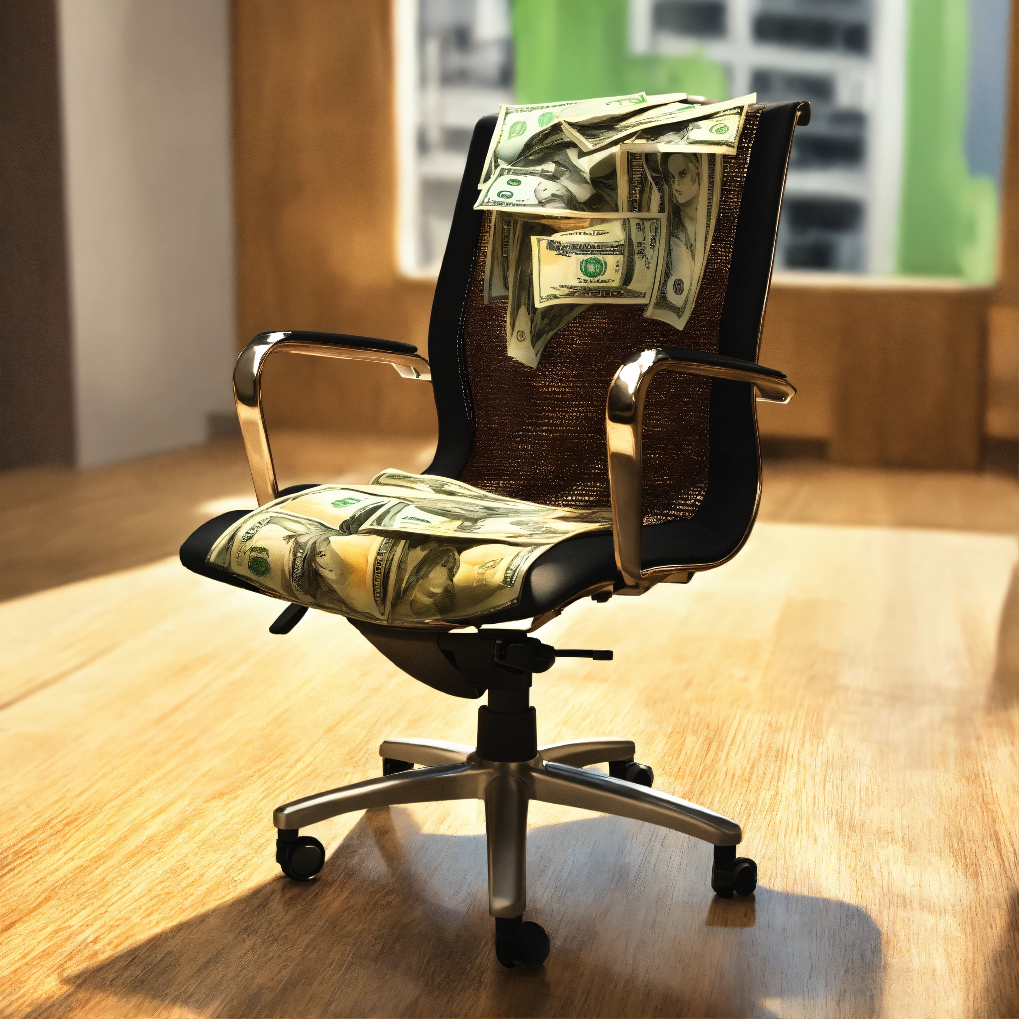 Lexica - An office chair with dollars on it