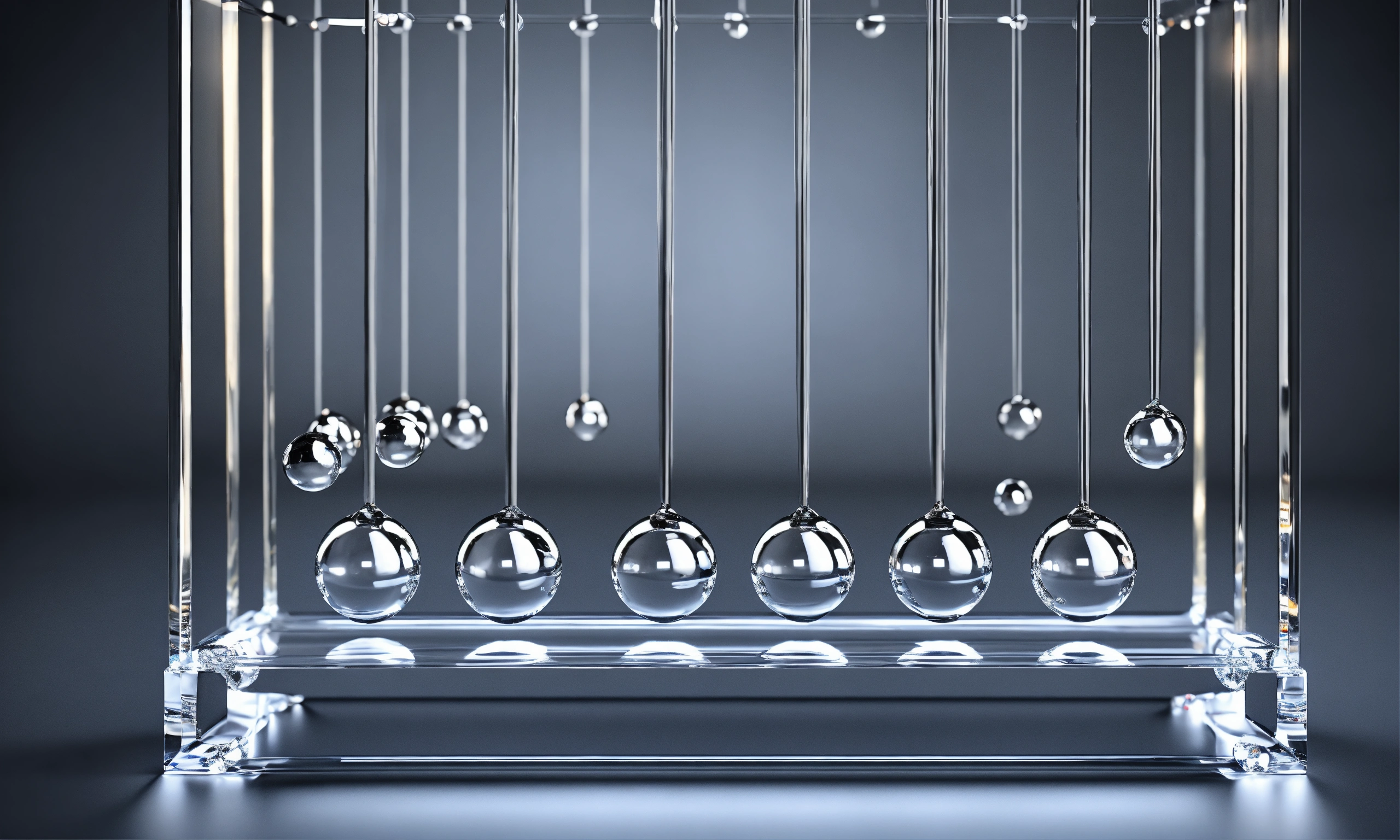 Lexica - Newtons cradle, five crystal clear transparent bouncing balls ...
