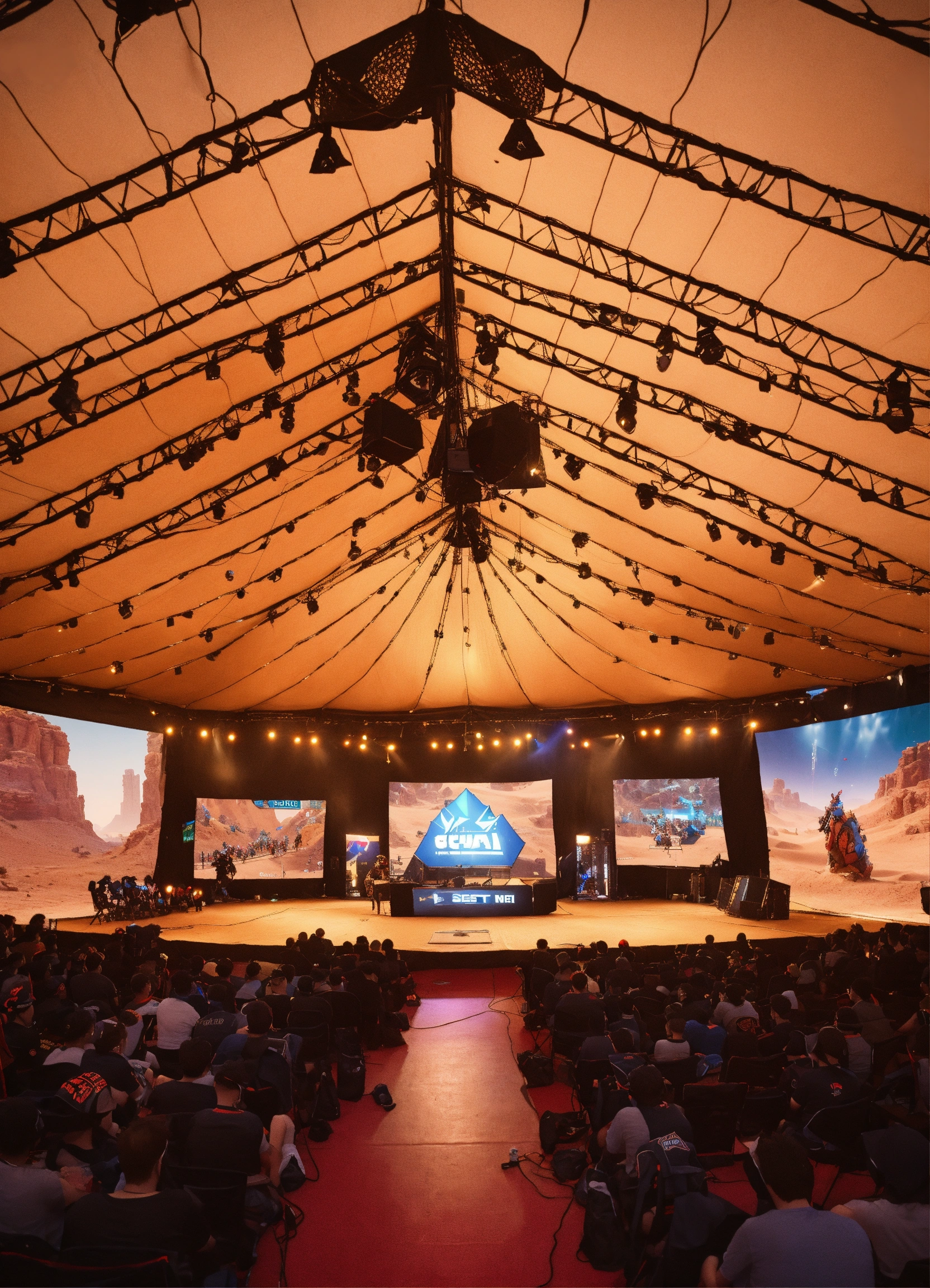 Lexica - Generate an image of a small esports venue's indoor desert ...