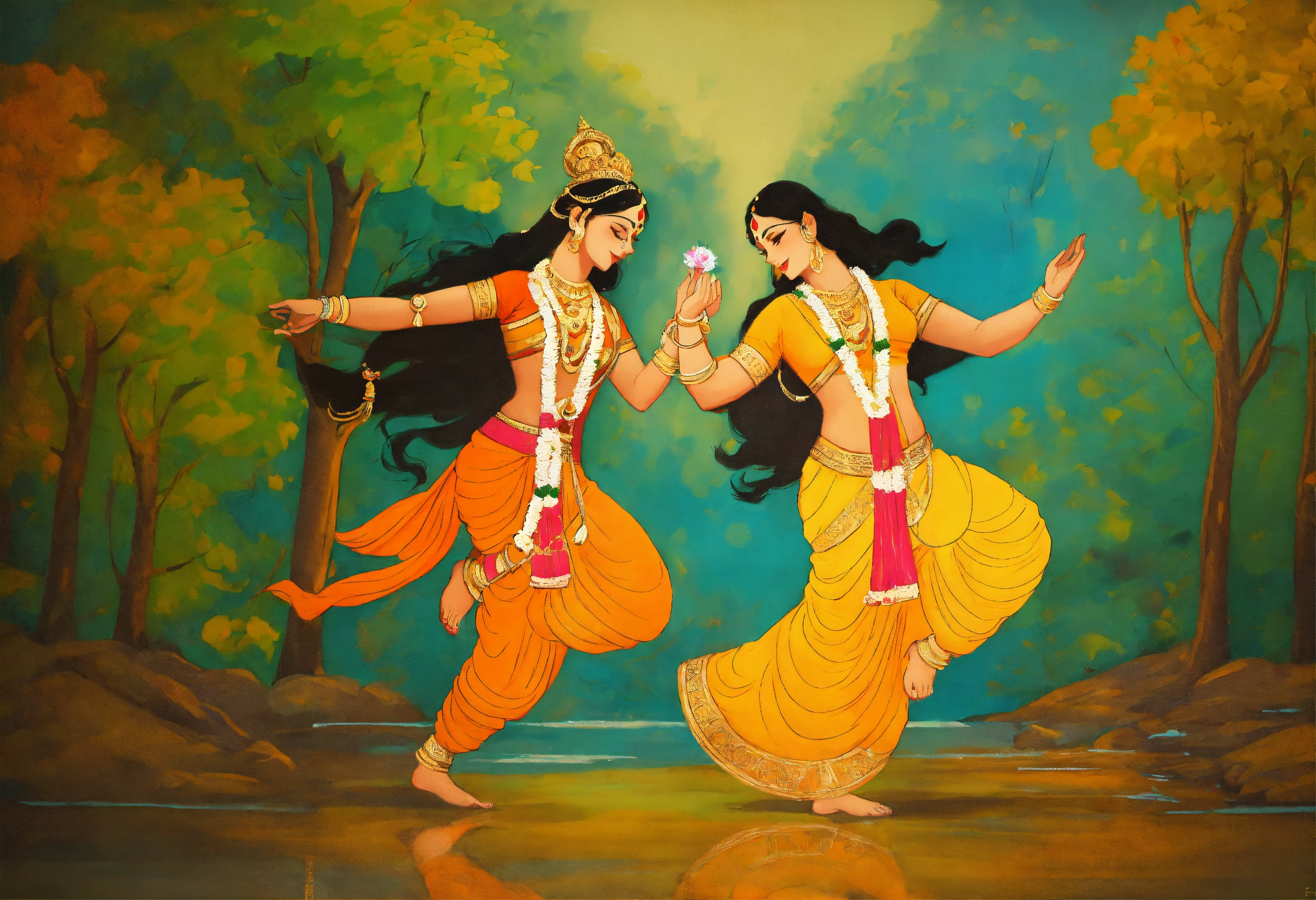 Lexica - A minimalist painting depicting the dancing Hindu deities ...