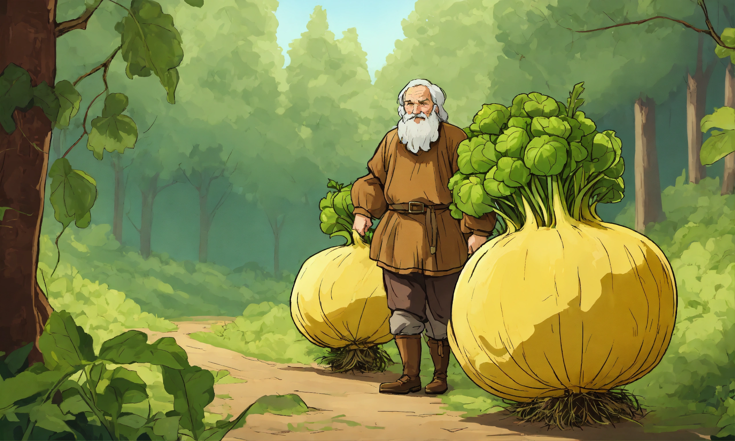 Lexica - Cartoon style giant yellow turnip with huge green leaves in ...