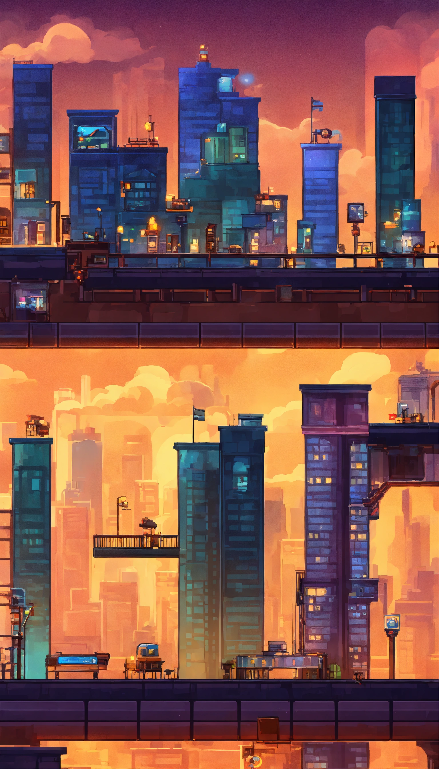 Lexica - 2d mobile platform game cityscape with main platform