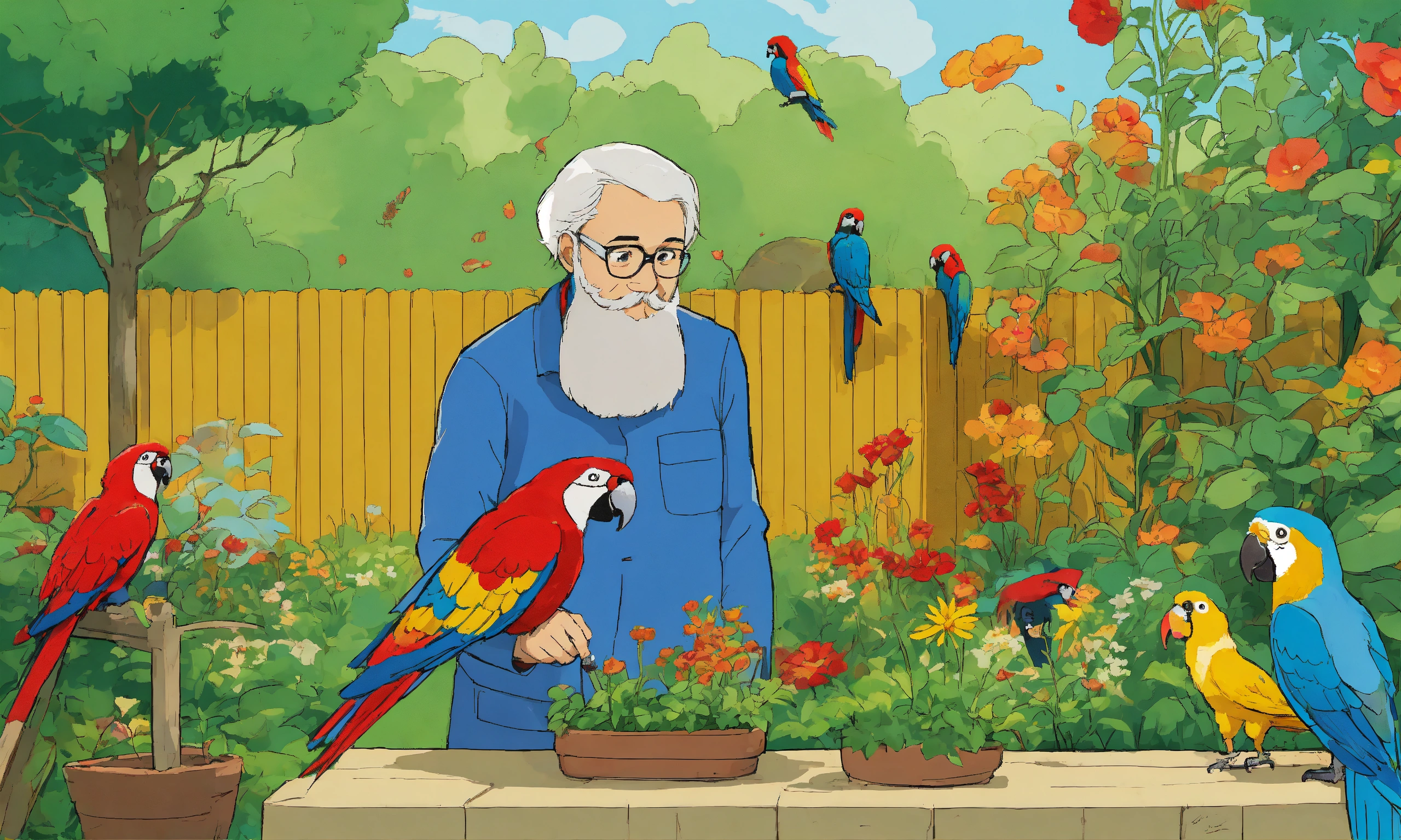 Lexica - Garden with parrots and a gardener, style of Hayao Miyazaki ...