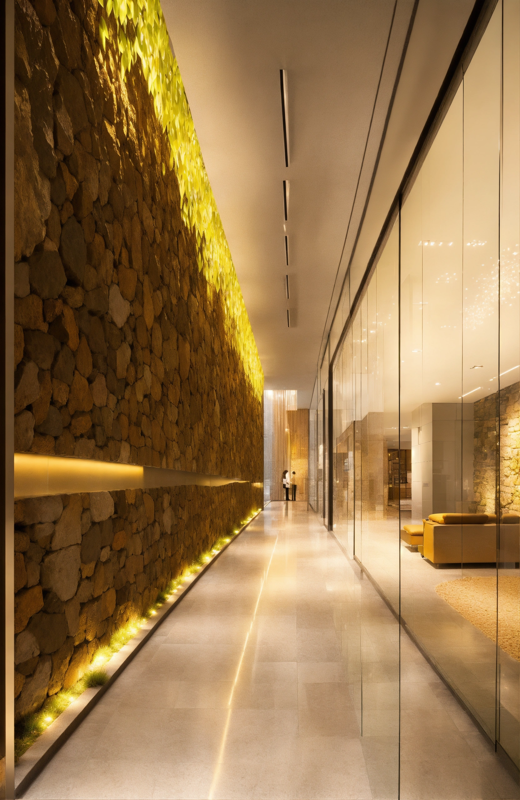 Lexica - Airport corridor, one side of the corridor full height glass ...