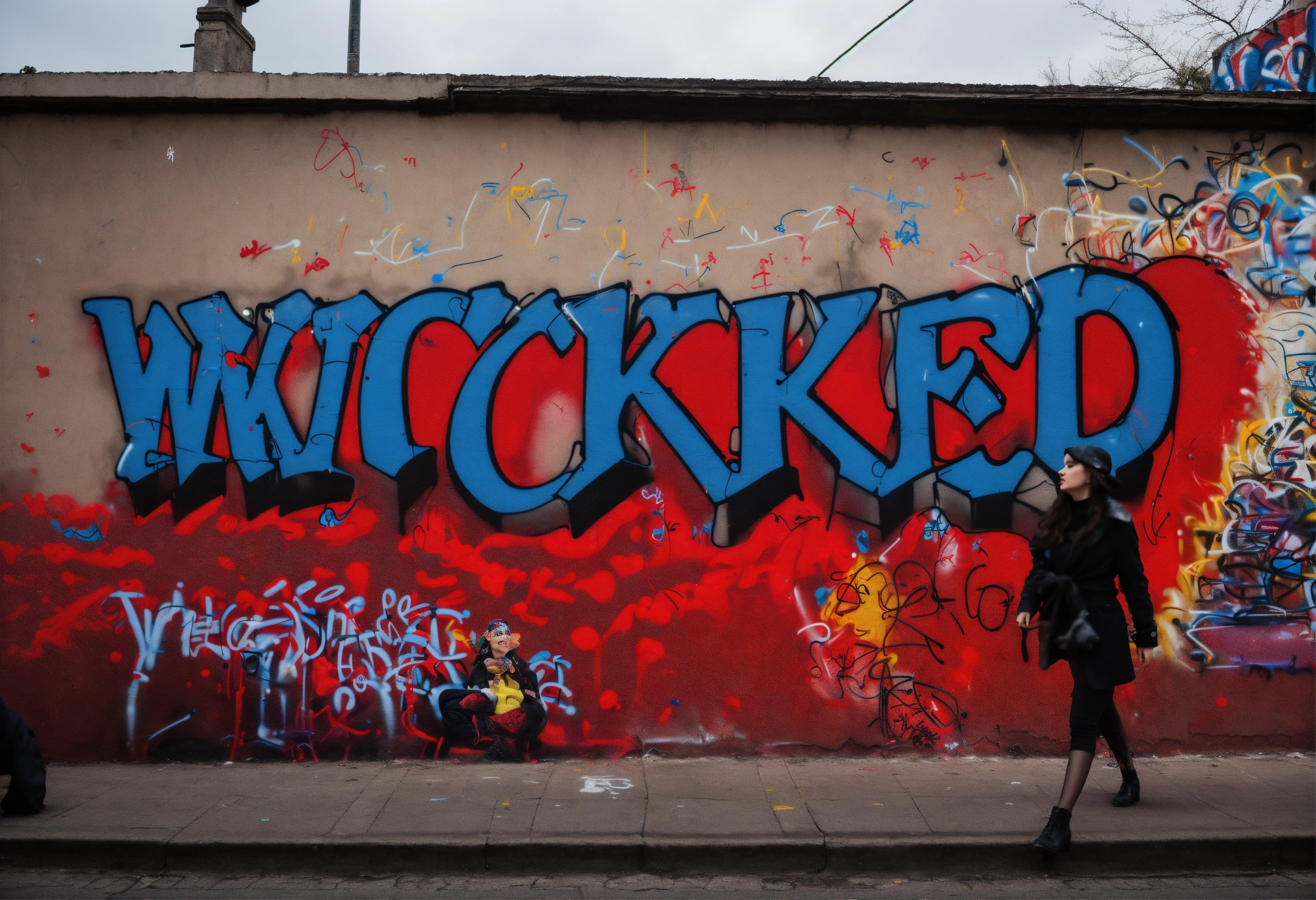 Lexica - A graffiti saying wicked game in red and a woman in the street