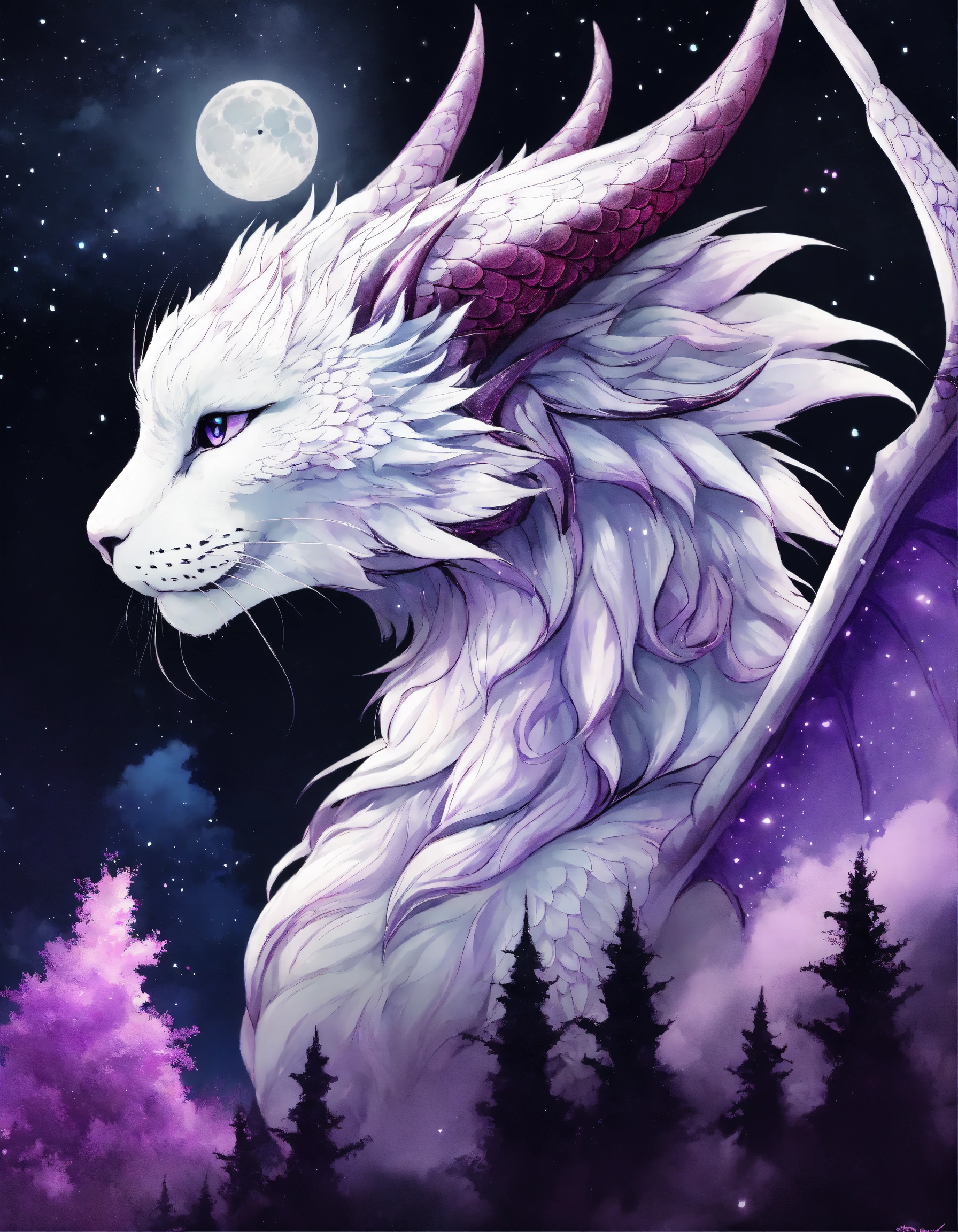 Lexica - White Black purple Dragon Cat with wings the wizard, fantasy ...
