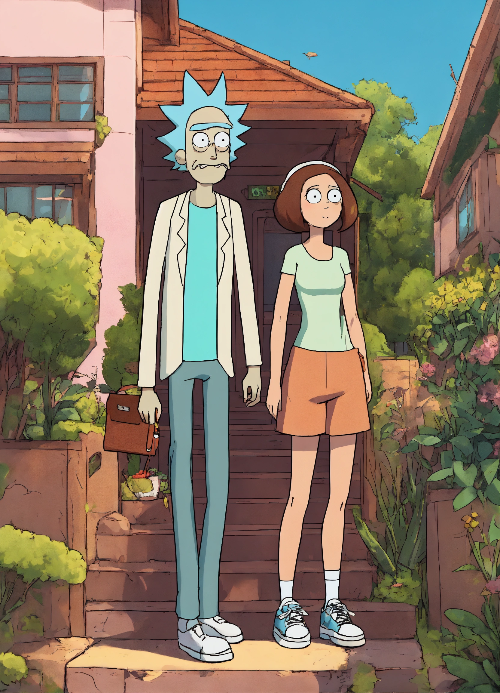 Lexica - Cute man and buatiful girl , style from Rick and Morty carton