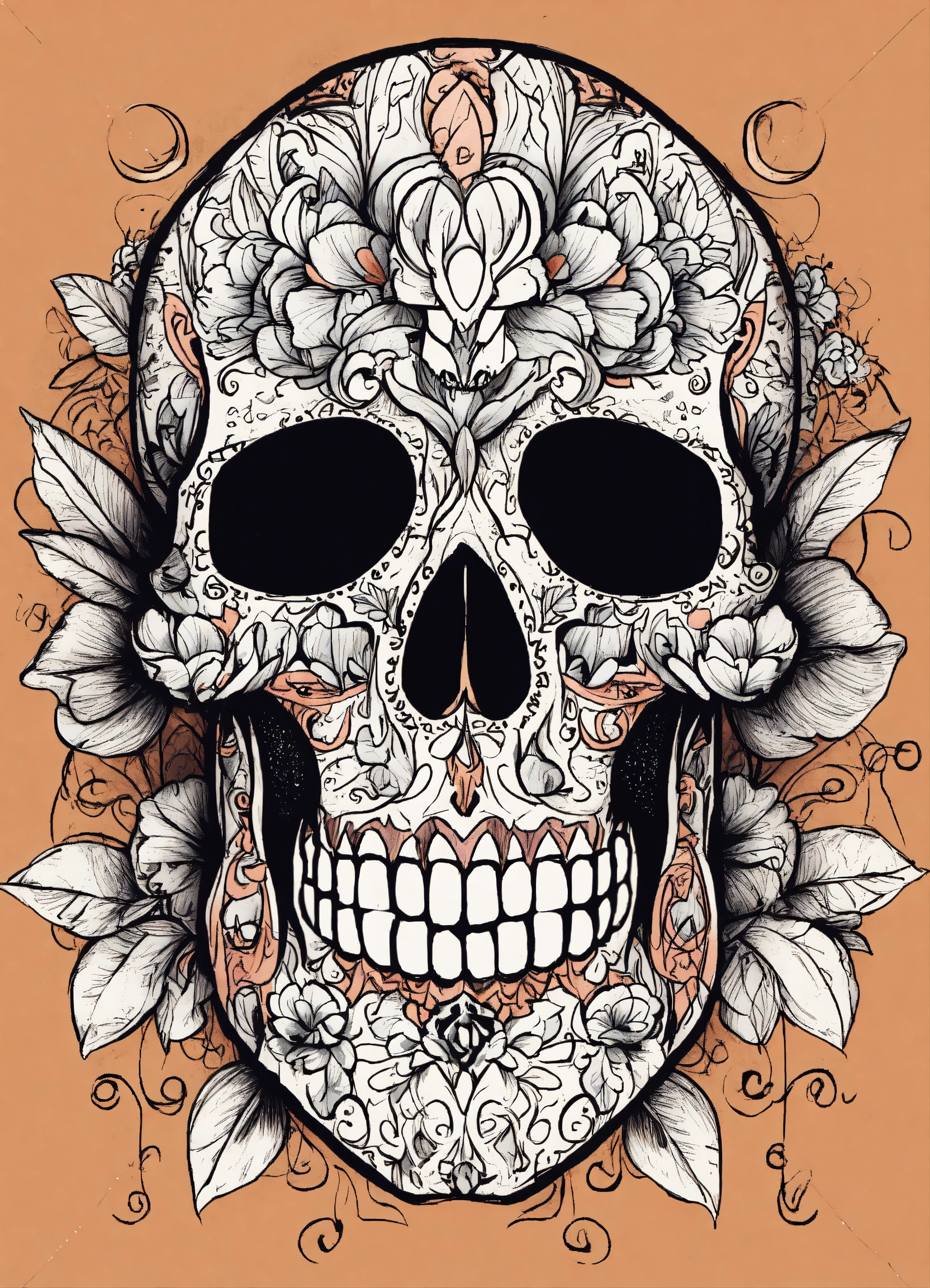 Lexica - Skull human day of the dead sketch hand drawn in doodle style ...