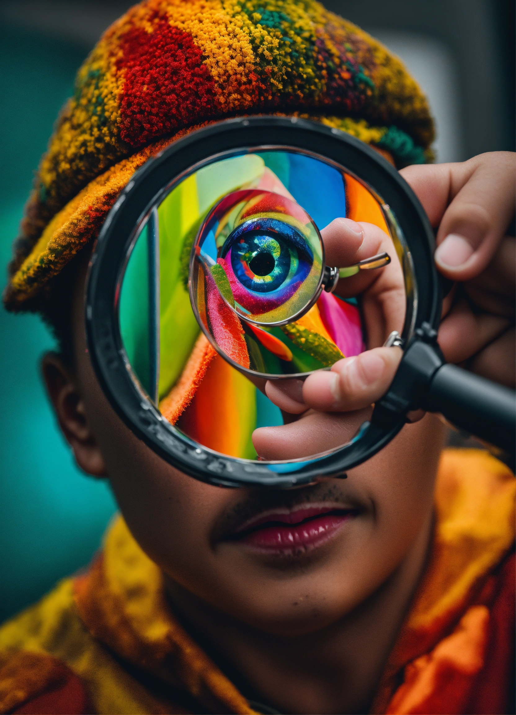 Lexica - "Seeing Through Color", individual holding a magnifying glass ...