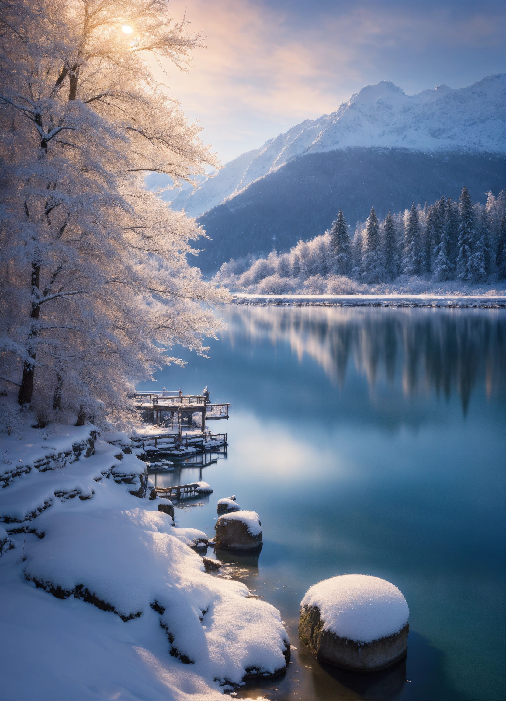 Lexica - Epic Landscape, pure beauty, big lake, deep winter, snow, Miki ...