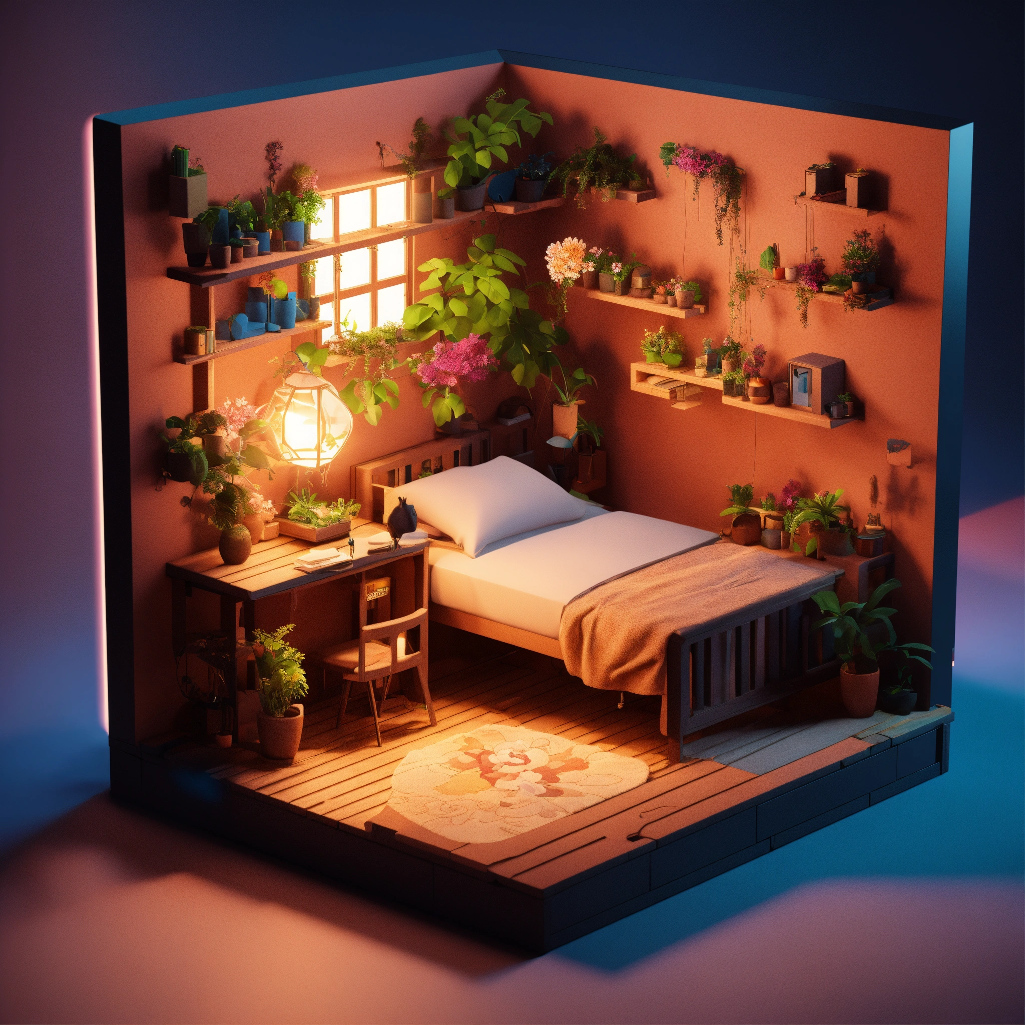 Lexica - Cube cutout of an isometric room 3d art, soft lighting, high ...